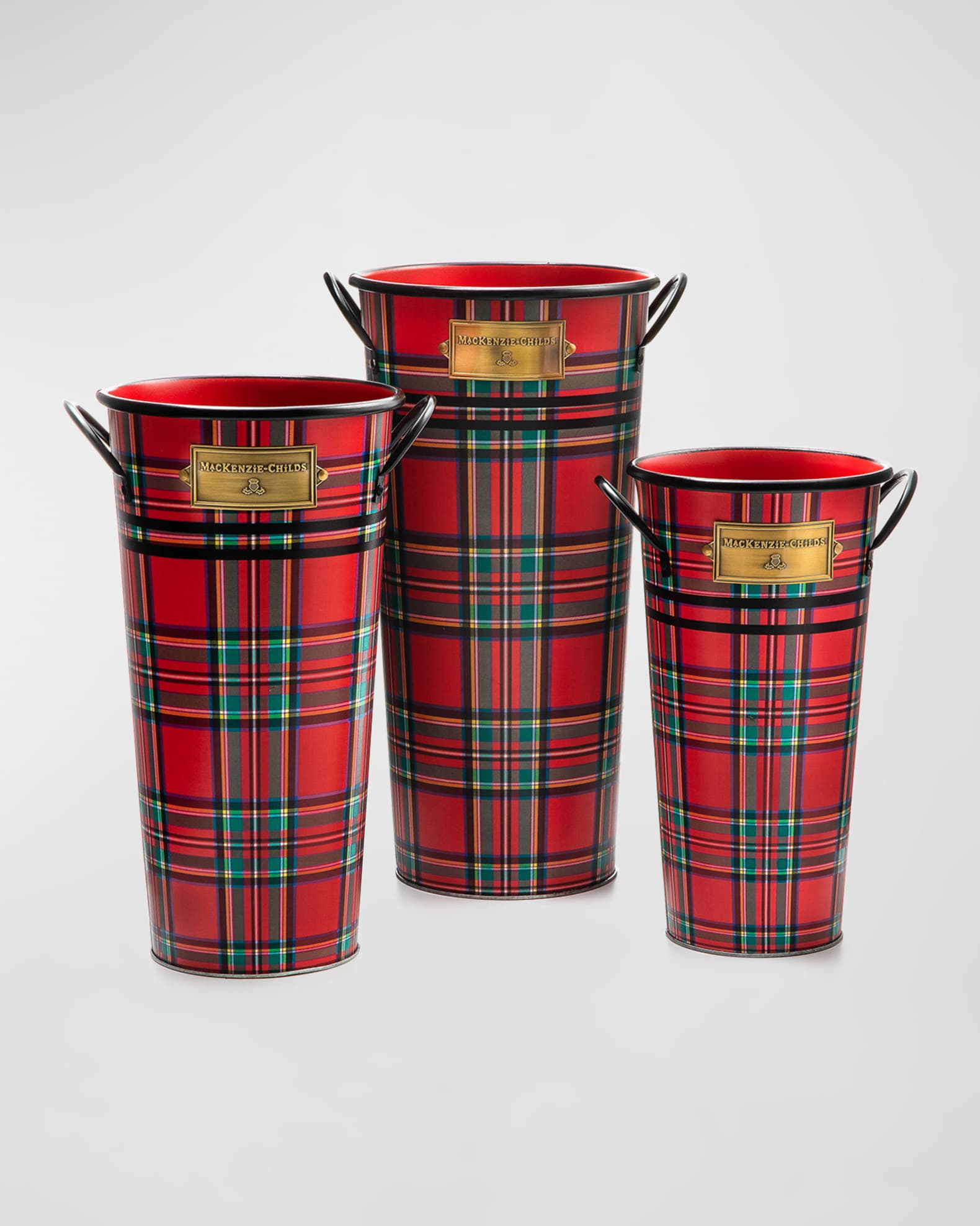 MacKenzie-Childs Tartastic Flower Buckets, Set of 3 | Horchow