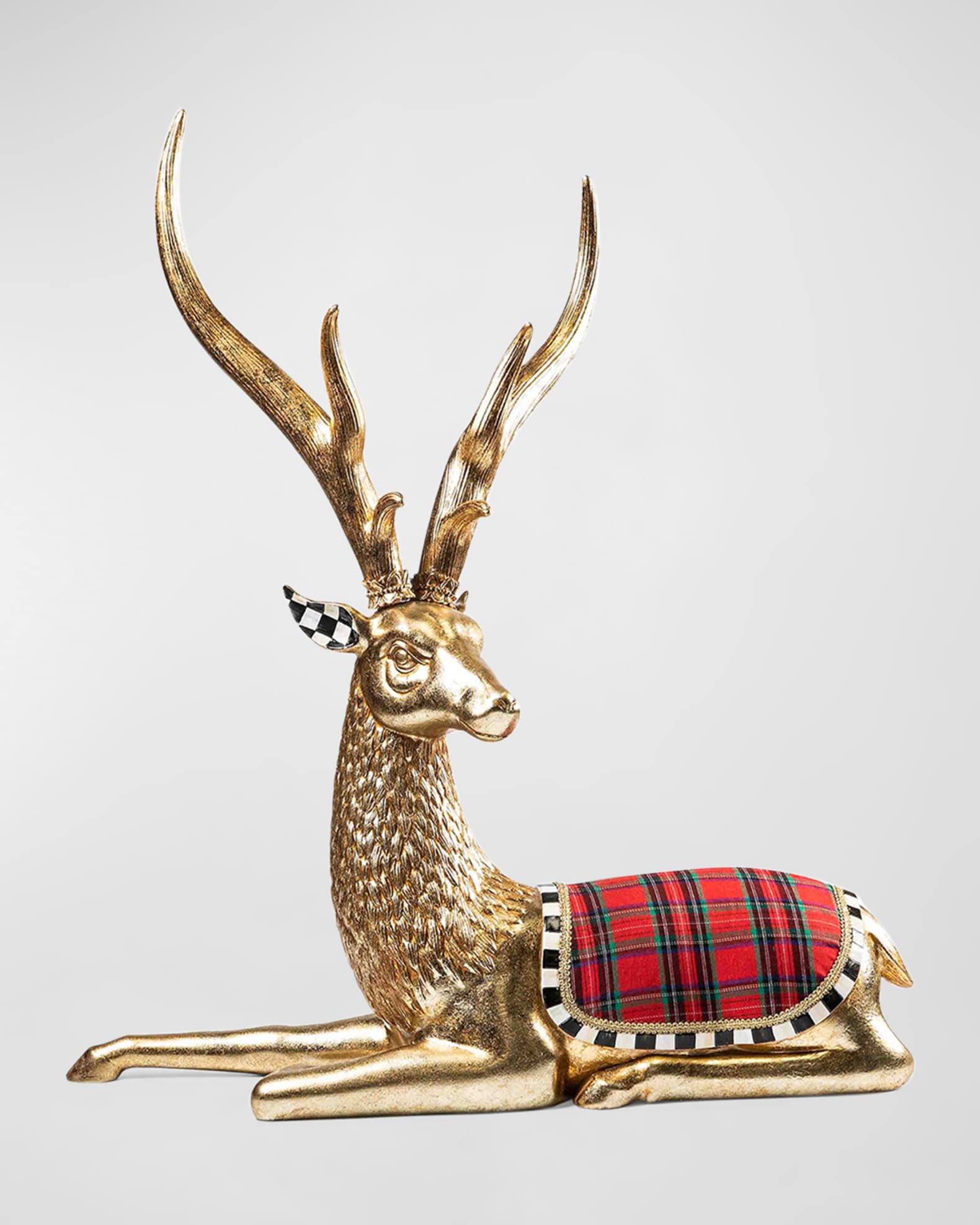 MacKenzie-Childs Tartastic Tabletop Resting Christmas Stag | Horchow