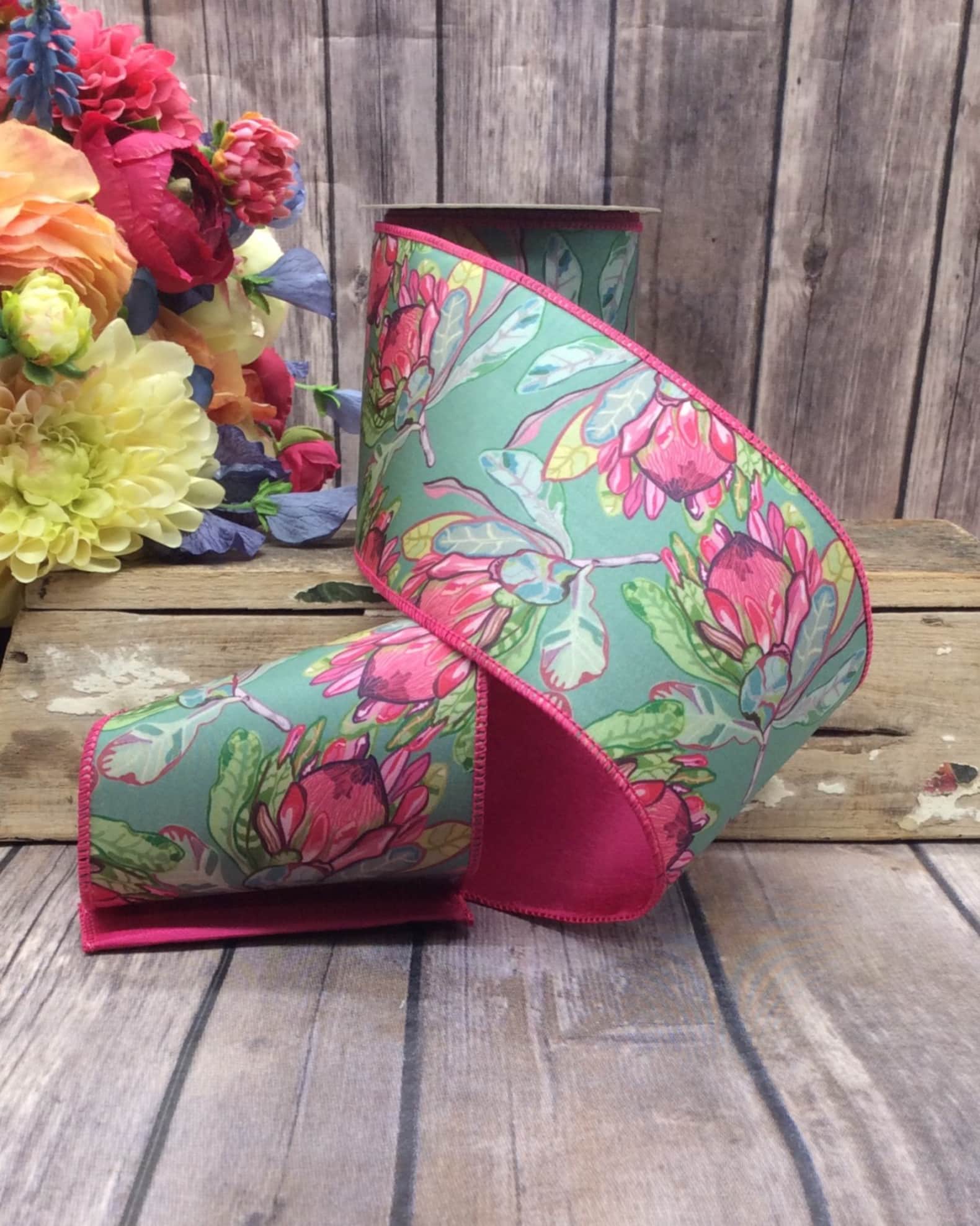 D. Stevens Tropical Protea Taffeta Ribbon, 4"W x 10 Yards | Horchow