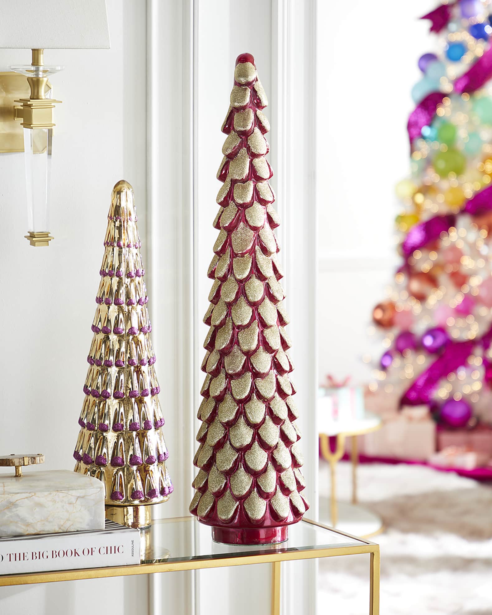 Neiman Marcus Shiny Hot Pink Glass Tree with Gold Glitter | Horchow
