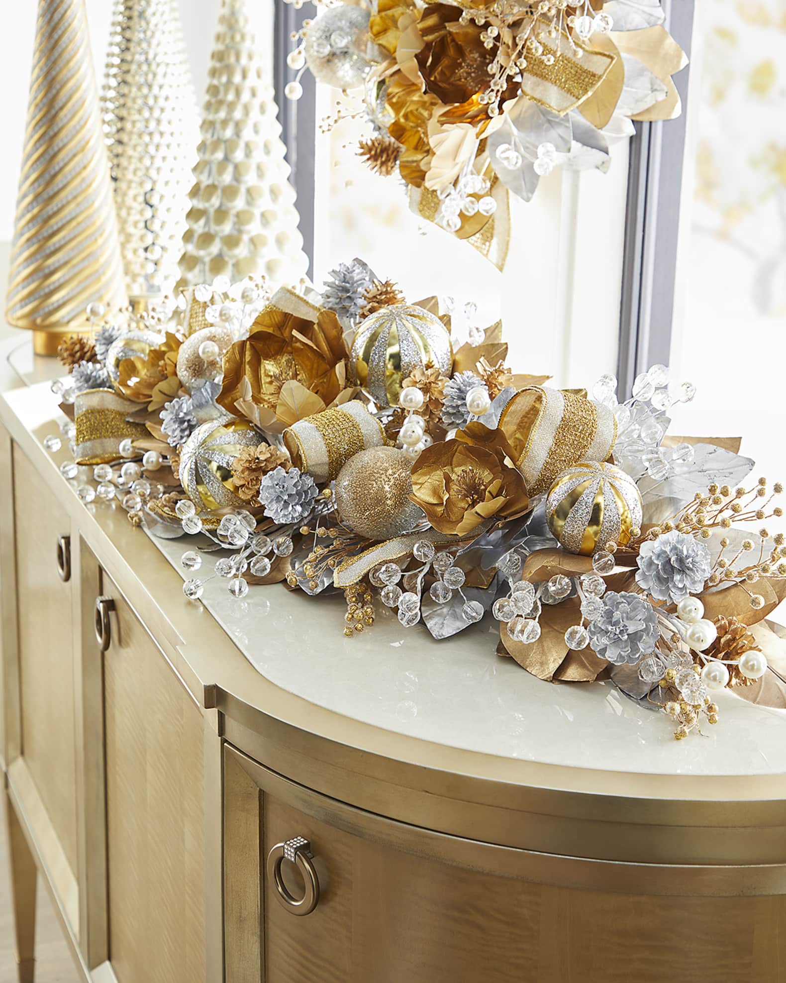 Neiman Marcus Silver & Gold Christmas Mantel Garland, 4' | Horchow