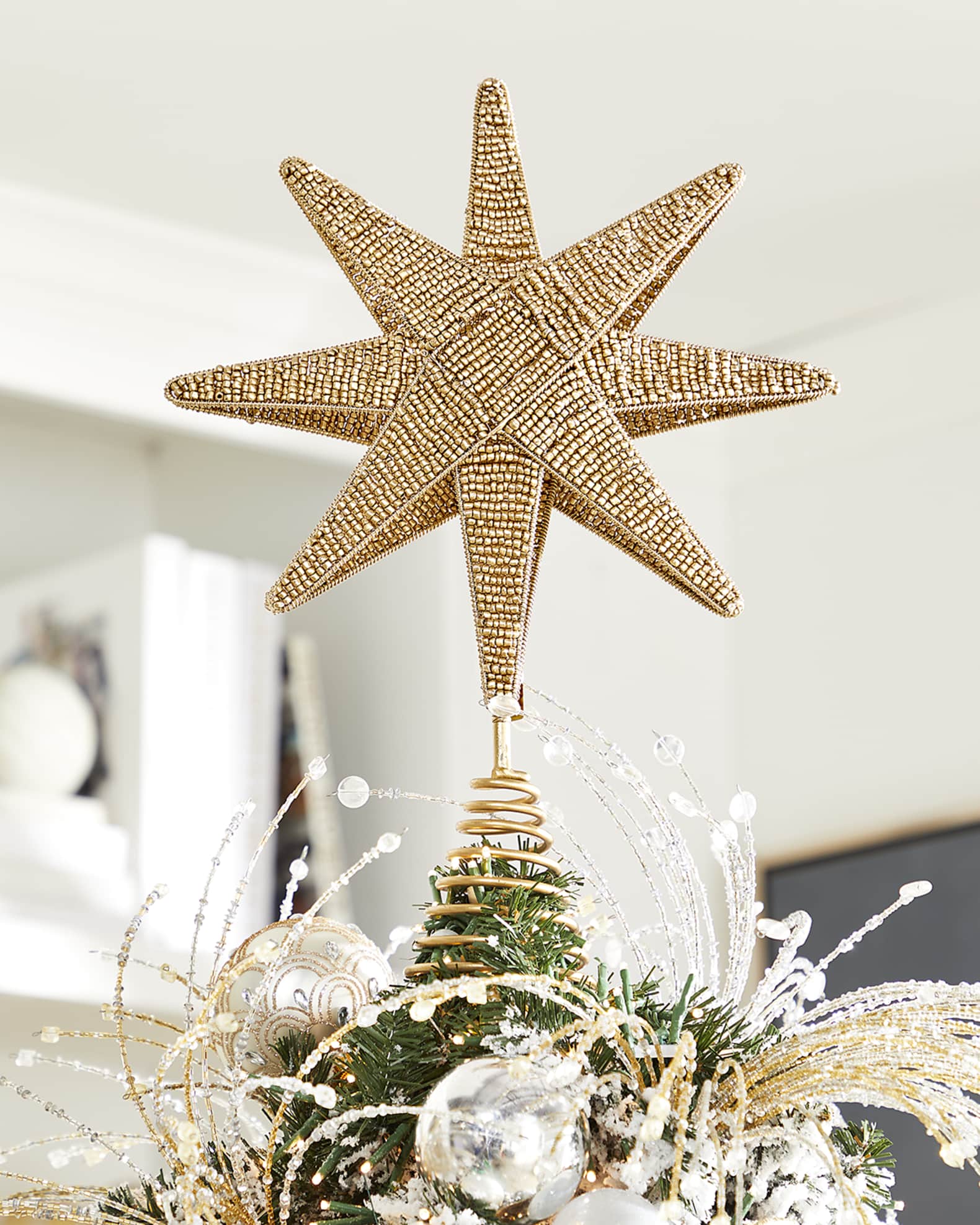 Coton Colors Gold Beaded Star Christmas Tree Topper | Horchow