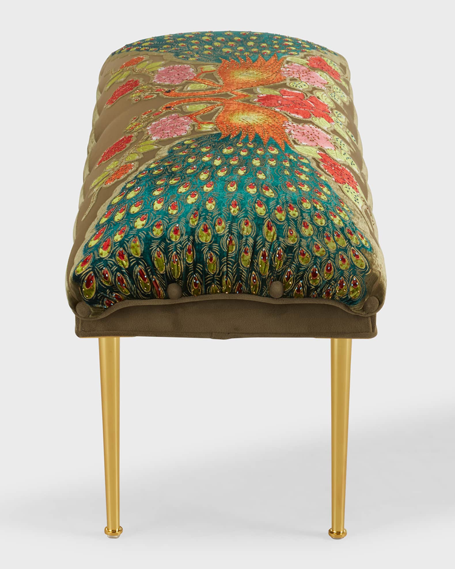 Haute House Peacock Bench with Brass Legs, 42" | Horchow