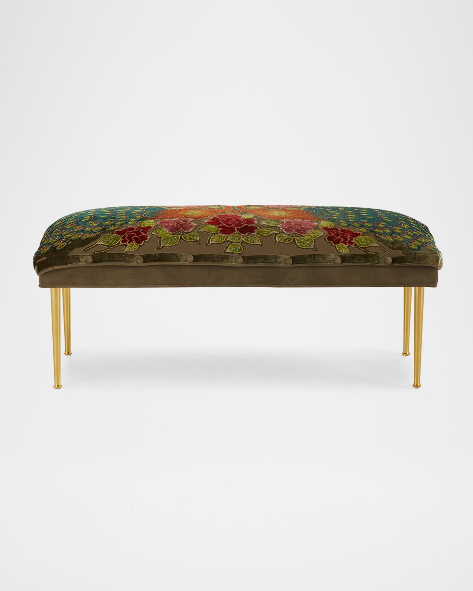 Haute House Peacock Bench with Brass Legs, 42" | Horchow