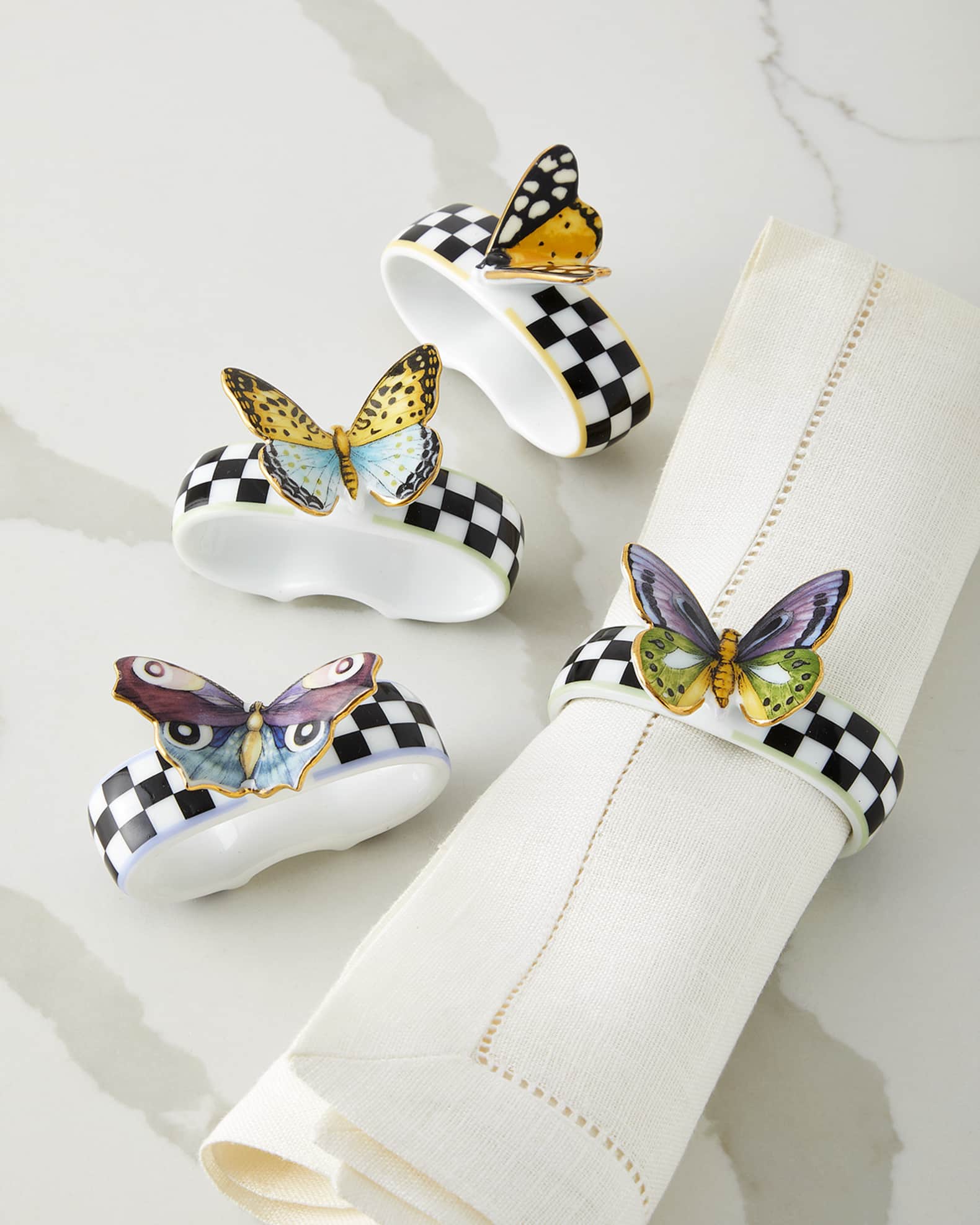 MacKenzie Childs Butterfly Toile Napkin Rings Set of 4