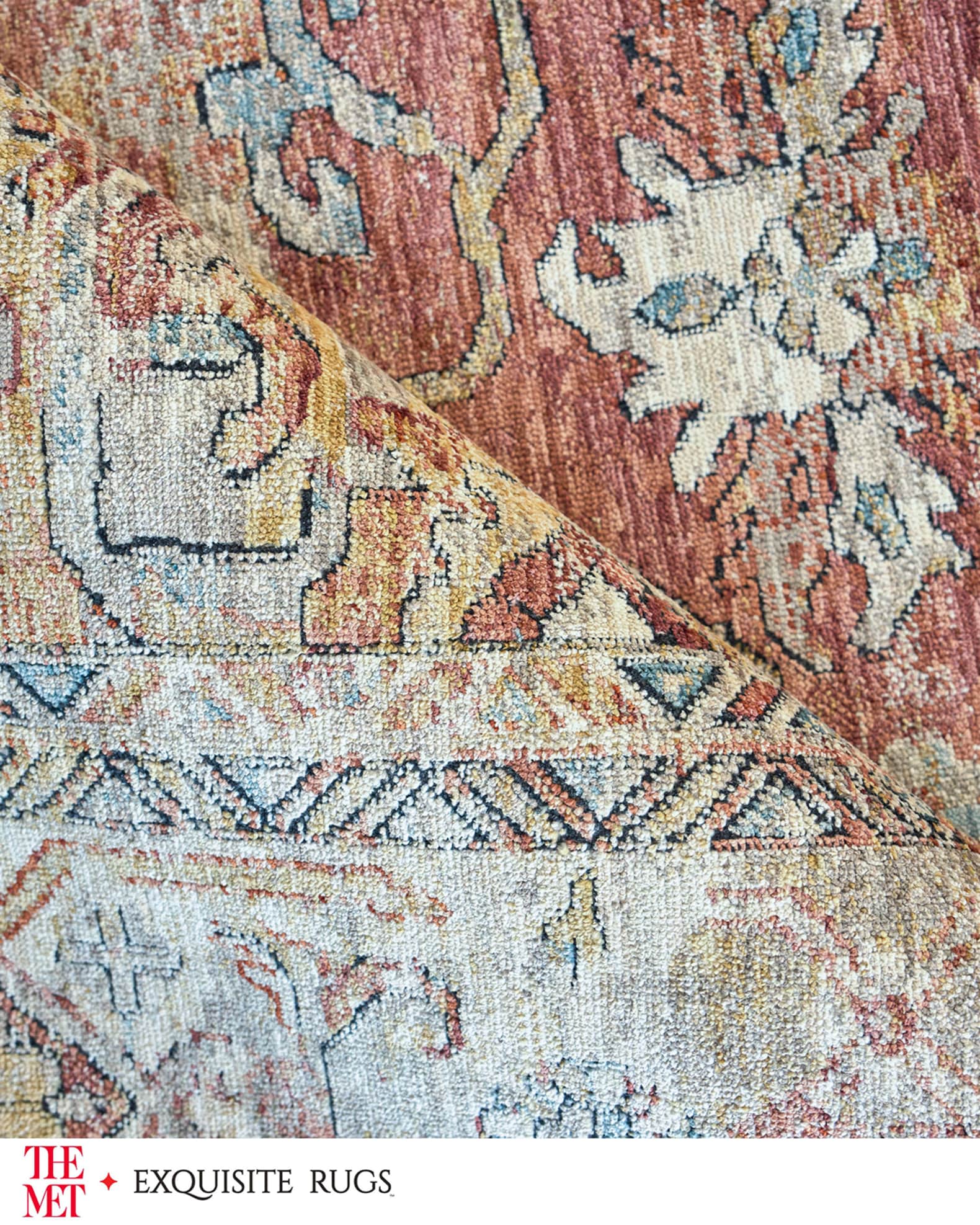 Exquisite Rugs x THE MET Antique Loom Beige, Blue & Rust Runner, 2' x ...