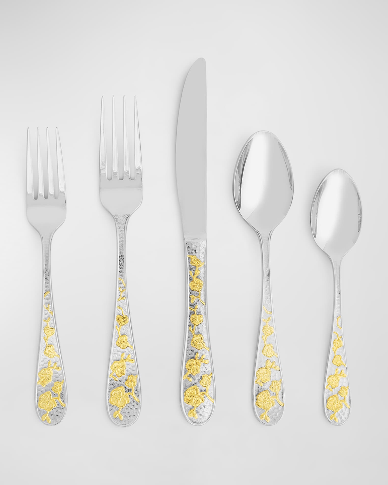 Michael Aram Orchid 5-Piece Gold-Tone Flatware Set | Horchow