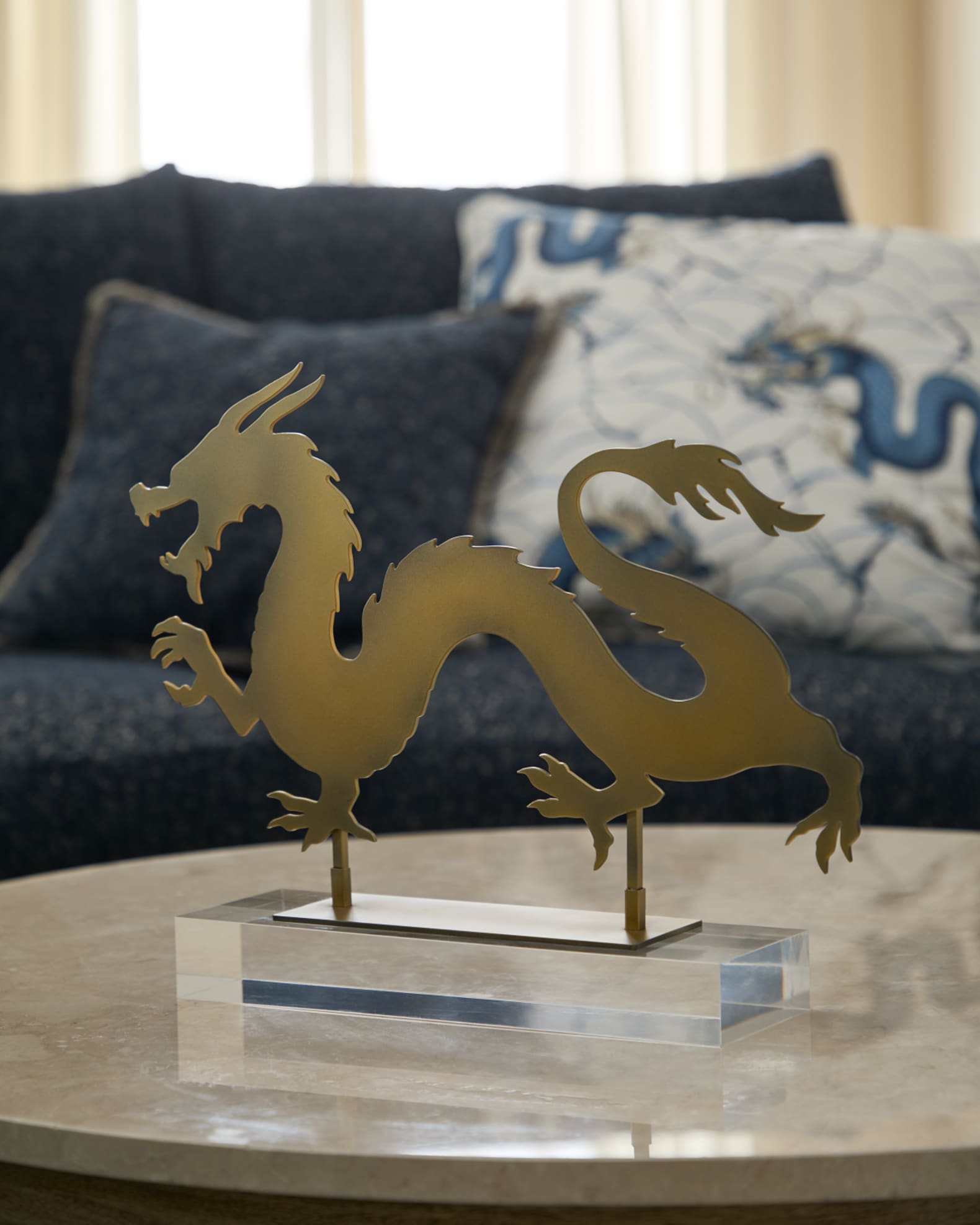 Horizontal Golden Haku Dragon Sculpture | Horchow