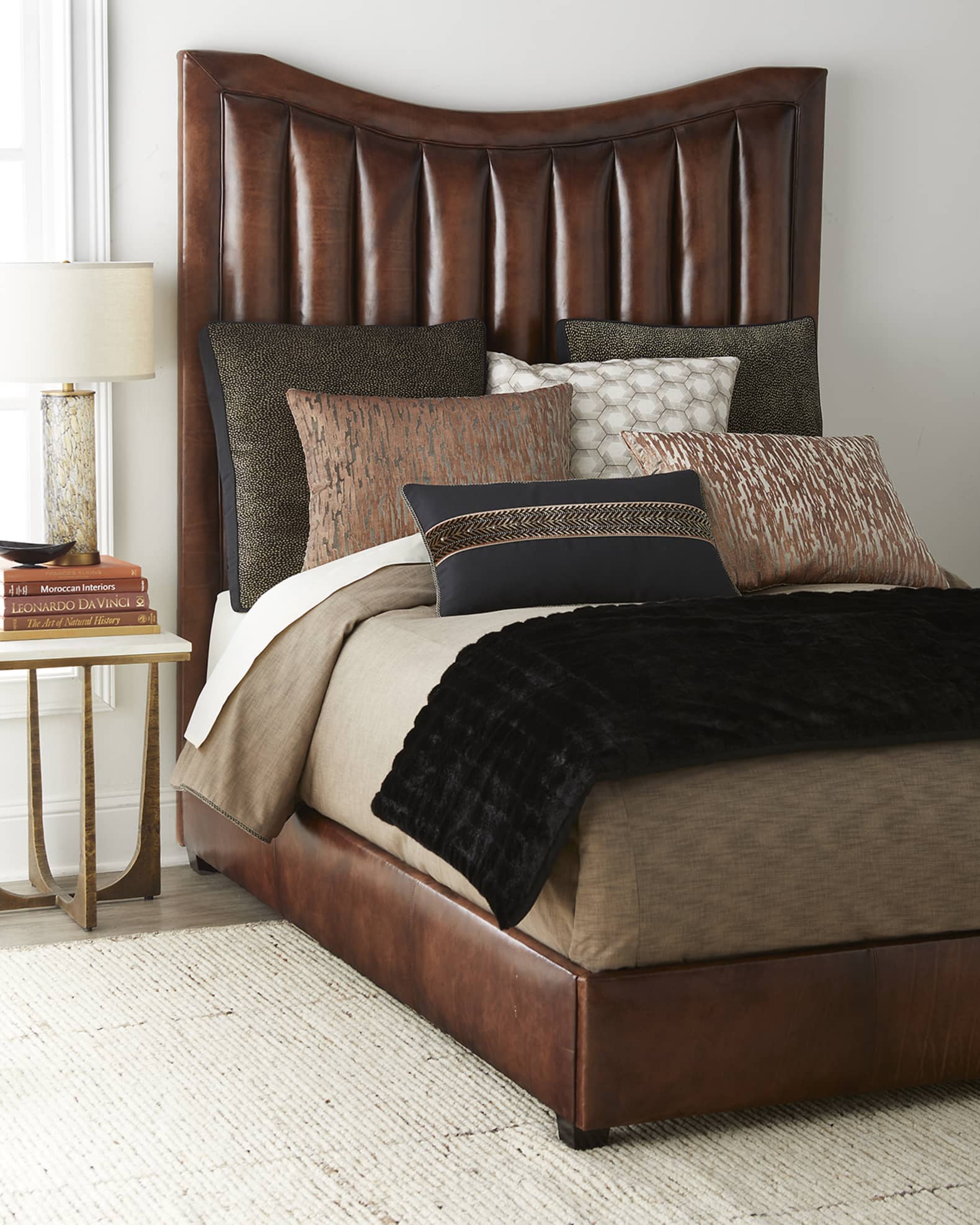 Brown leather tufted bed store