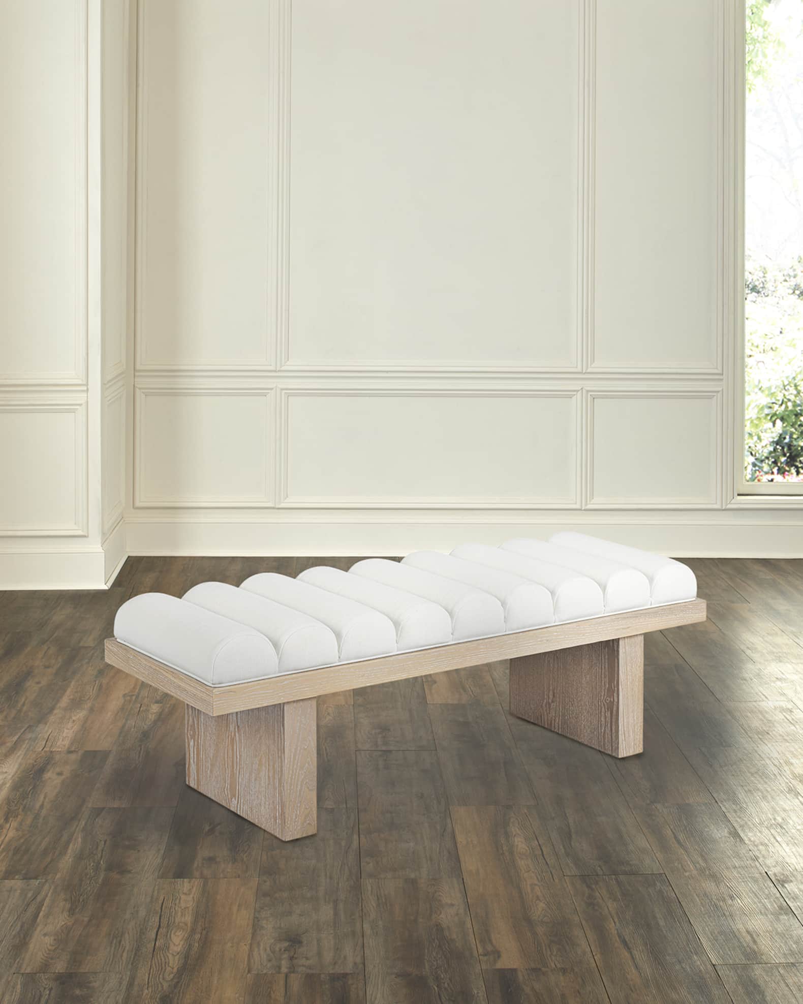 Worlds Away Caspian Channel-Tufted Bench, 52" | Horchow