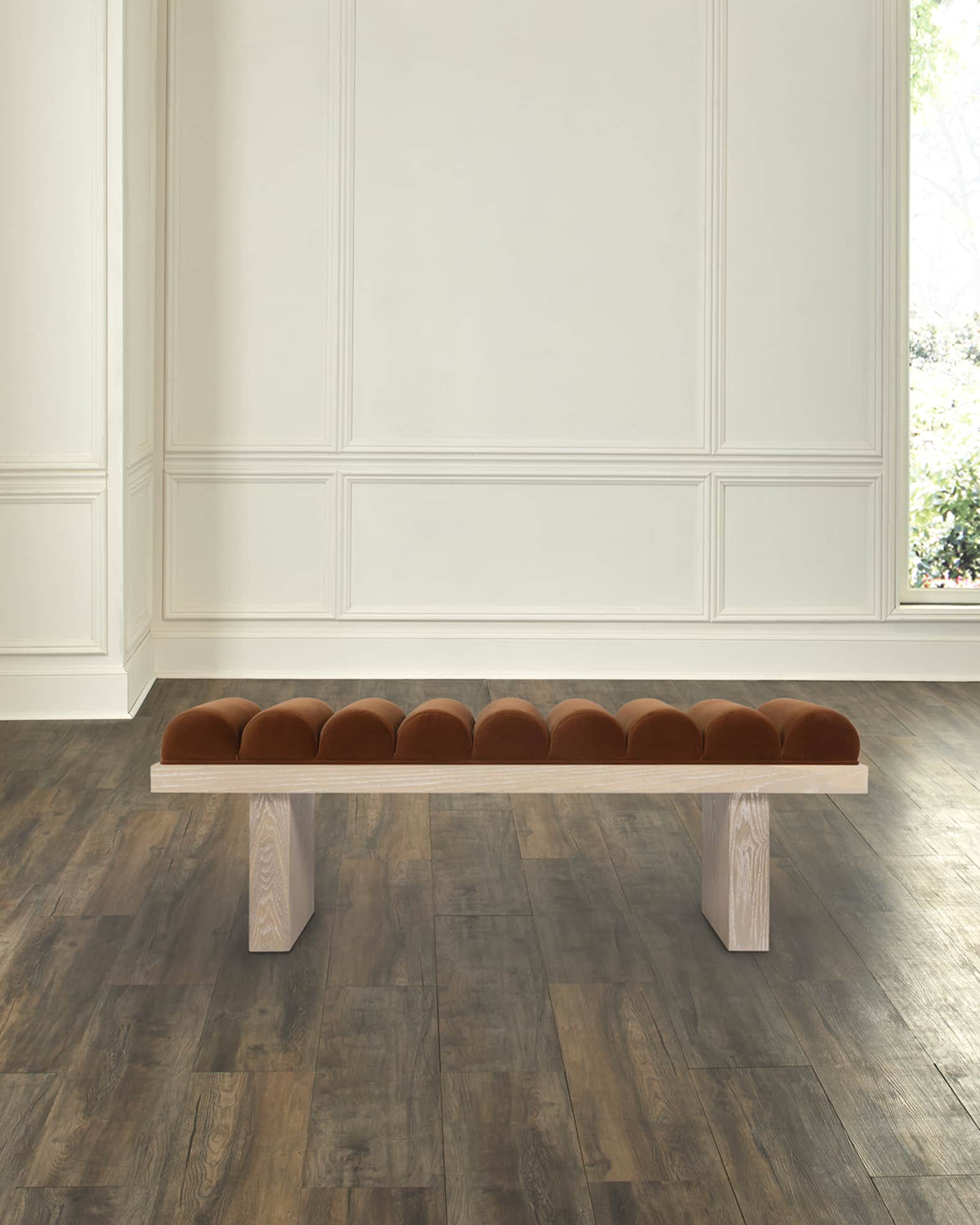 Worlds Away Caspian Channel-Tufted Bench, 52" | Horchow