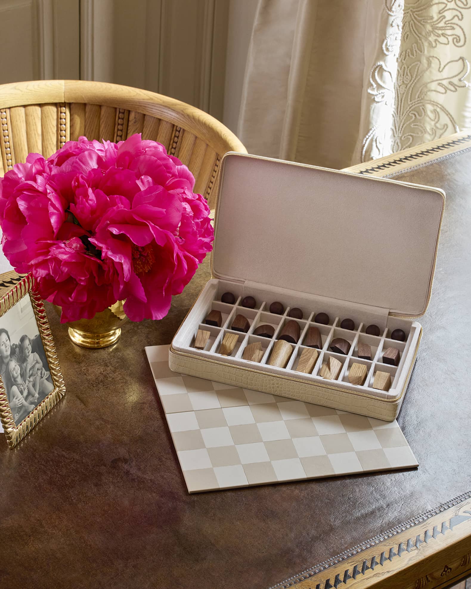 AERIN Enzo Leather Travel Chess Set | Horchow