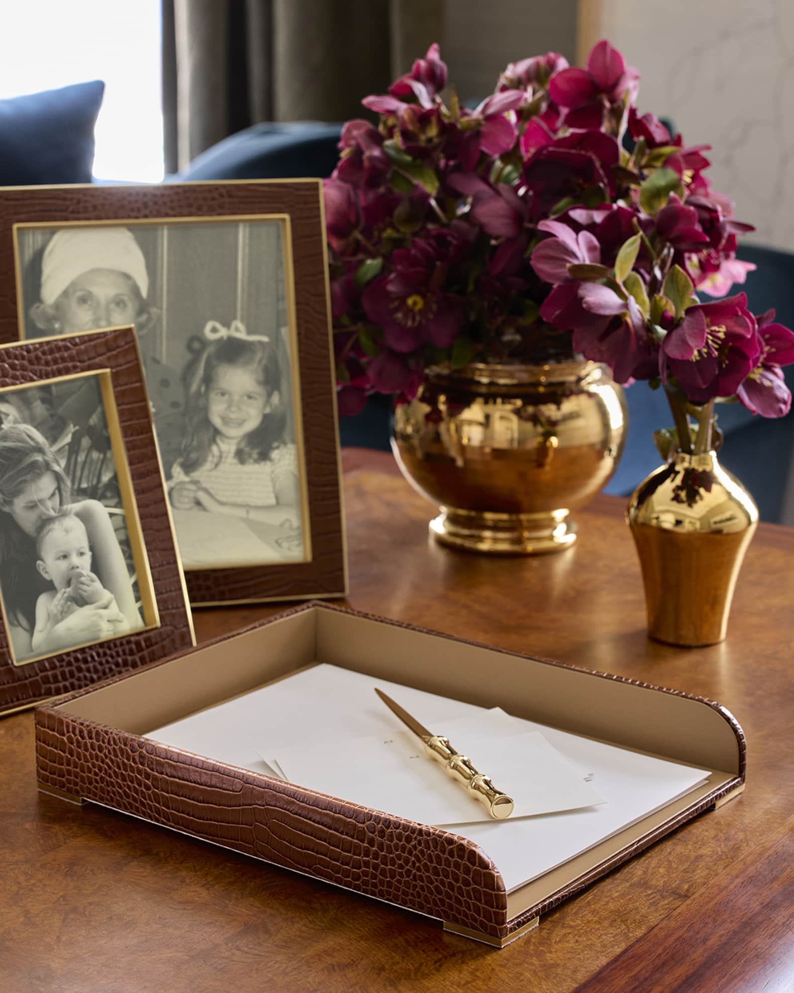 AERIN Classic Croc-Embossed Leather Paper Tray | Horchow