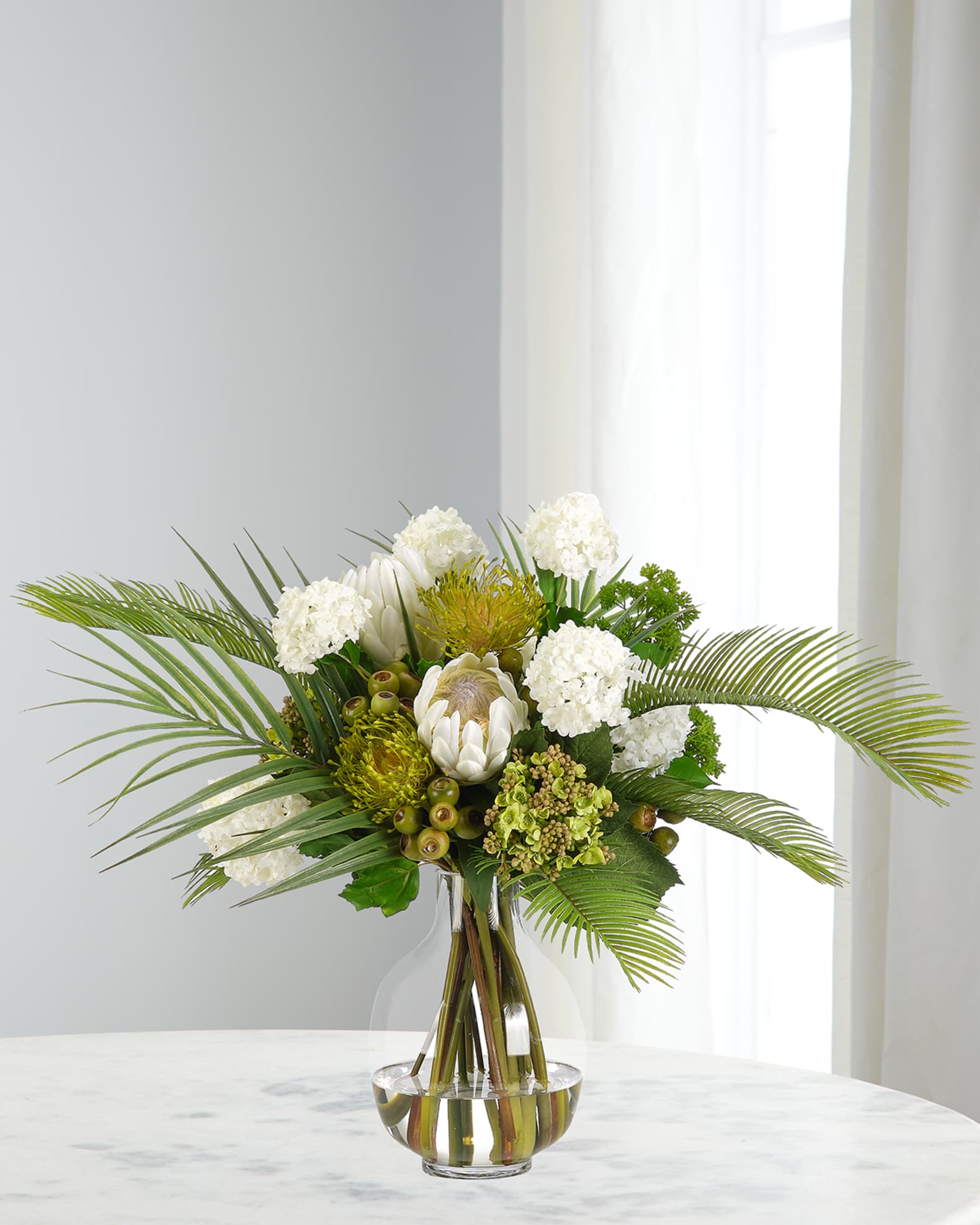 NDI Proteas & Hydrangeas 21" Faux Floral Arrangement in Glass Vase ...