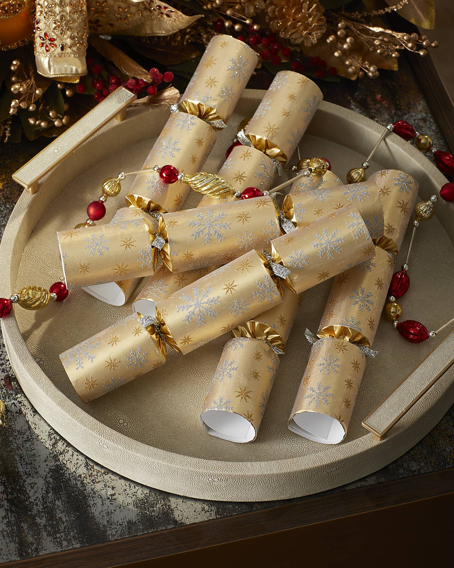 Robin Reed Glitter Snowflake Christmas Crackers, Set of 6 | Horchow