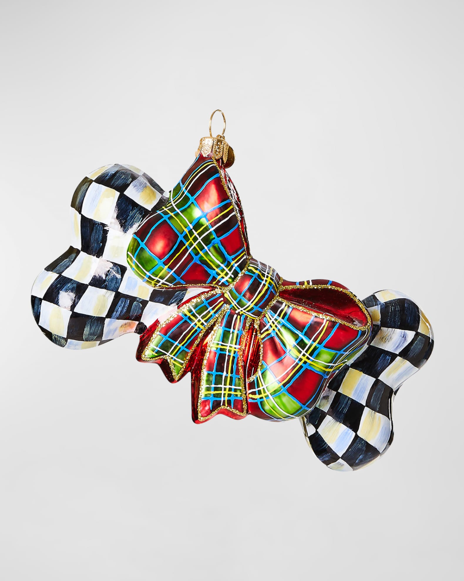 MacKenzie-Childs Courtly Check Dog Bone Glass Ornament | Horchow