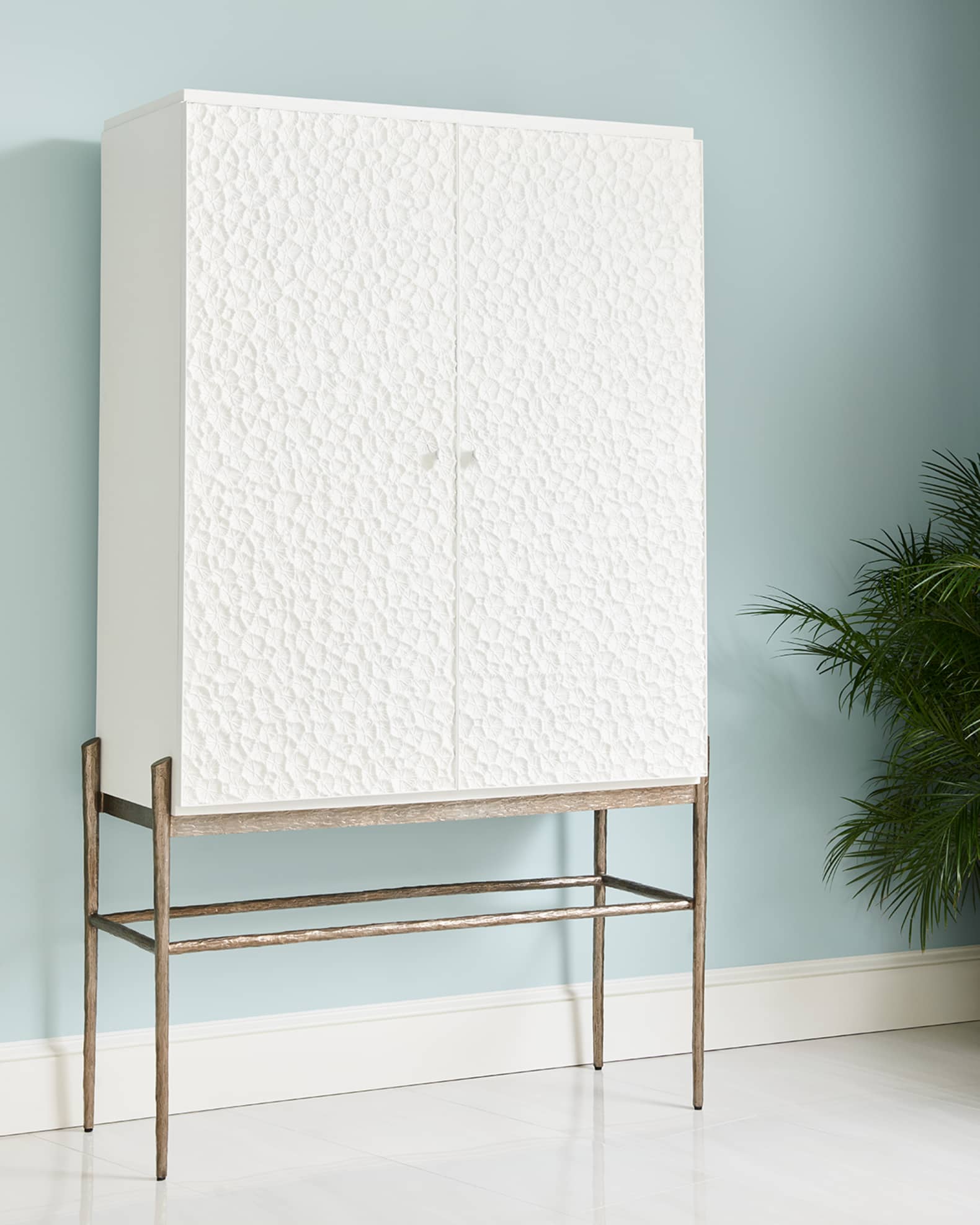 Jonathan Charles Water Pelagic Cast Metal Bar Cabinet | Horchow