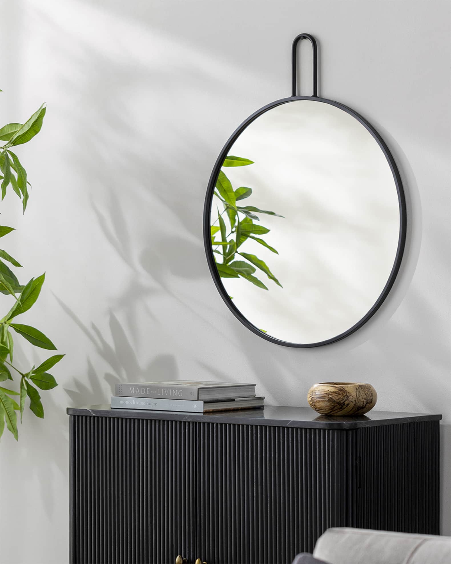 Surya Athanasia 30" Round Wall Mirror, Black | Horchow