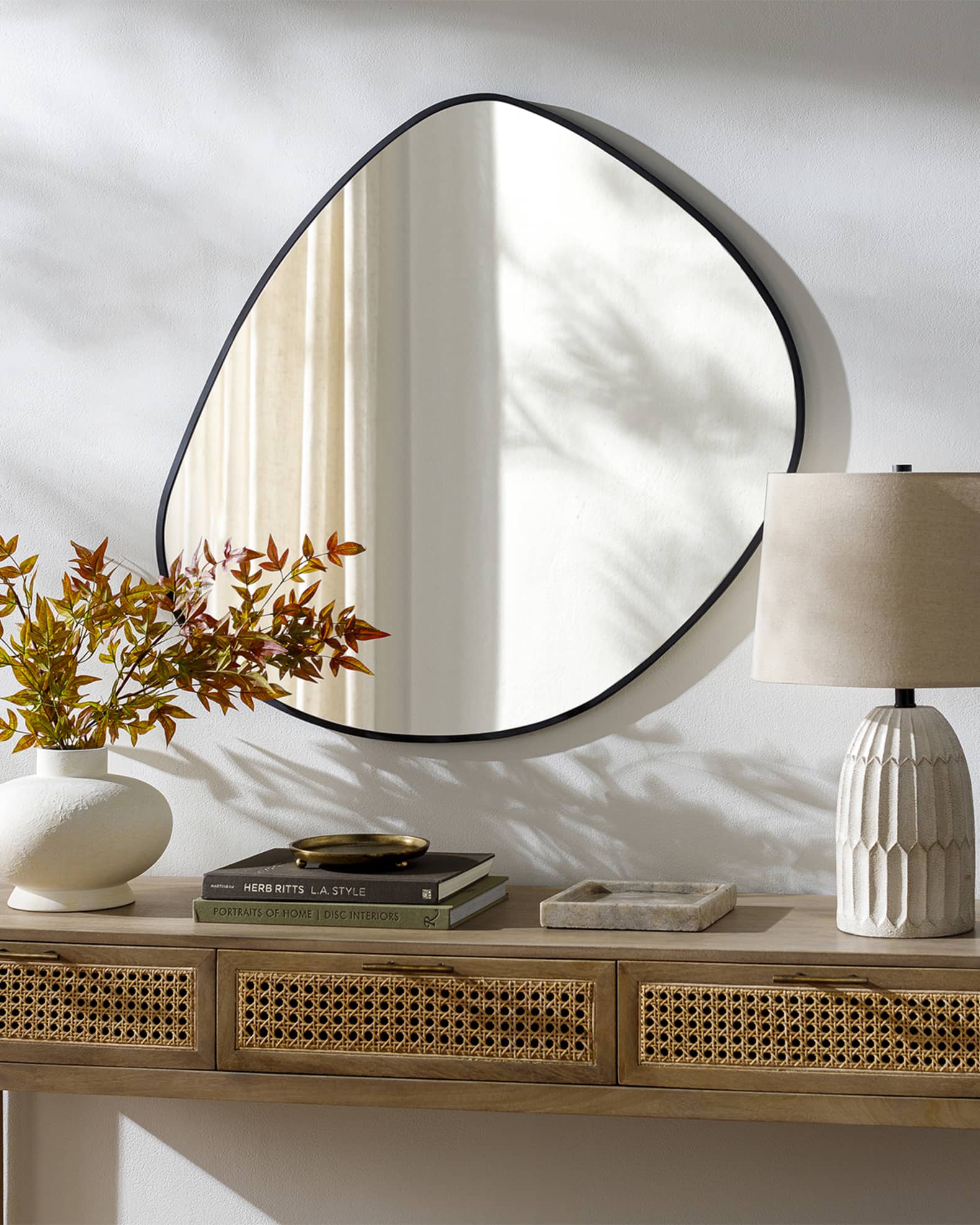 Surya Pebble 37" Free-Form Wall Mirror, Black | Horchow