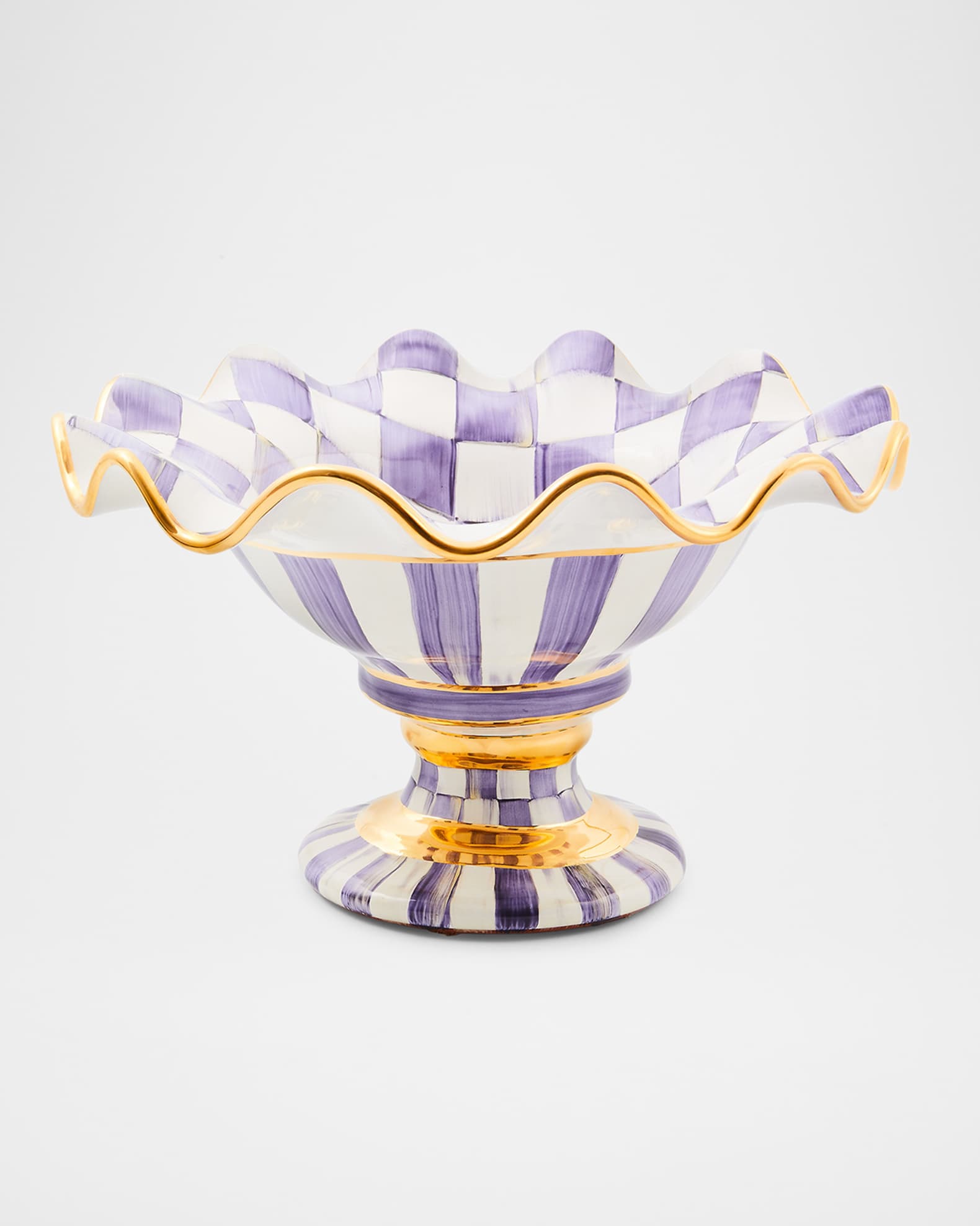 MacKenzie-Childs Plum Check Fluted Ceramic Compote | Horchow