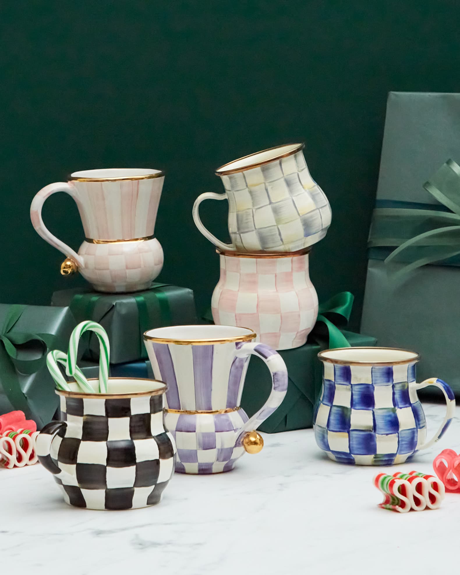 MacKenzie-Childs Plum Check Ceramic Mug | Horchow