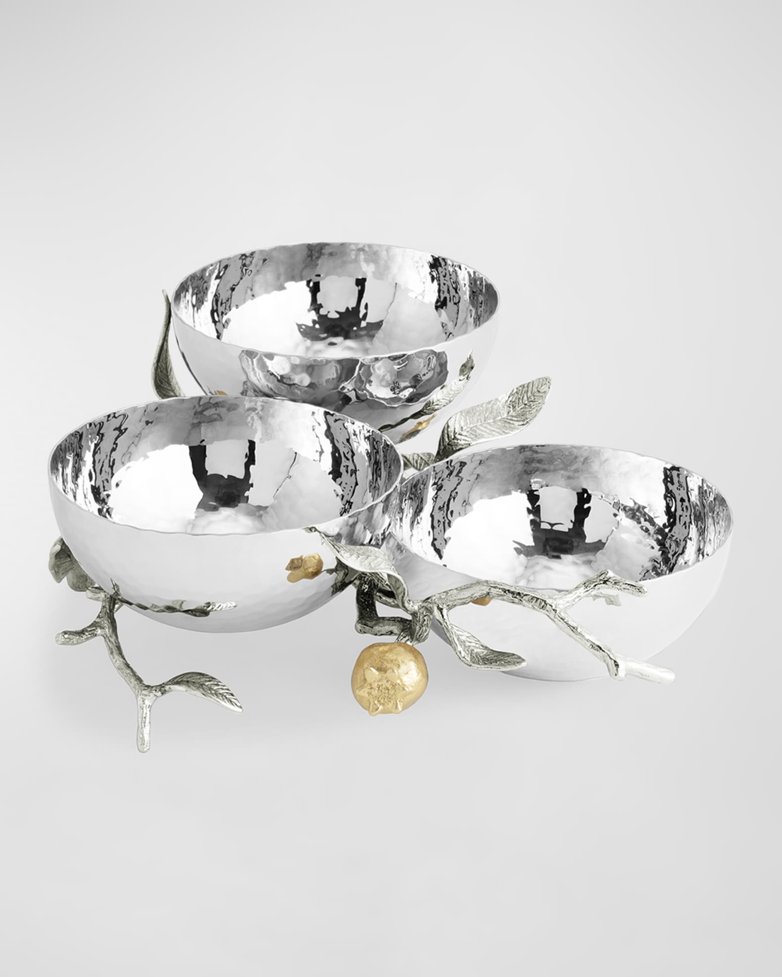 Michael Aram Pomegranate Silver & Gold Triple Bowl | Horchow