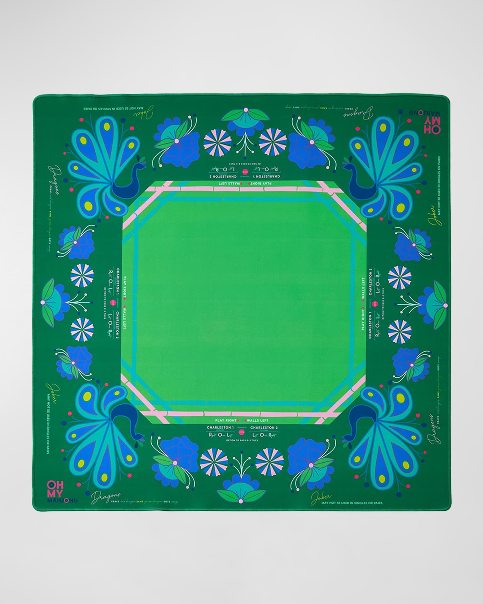 OH MY MAHJONG Birdie Green Neoprene Mahjong Mat | Horchow
