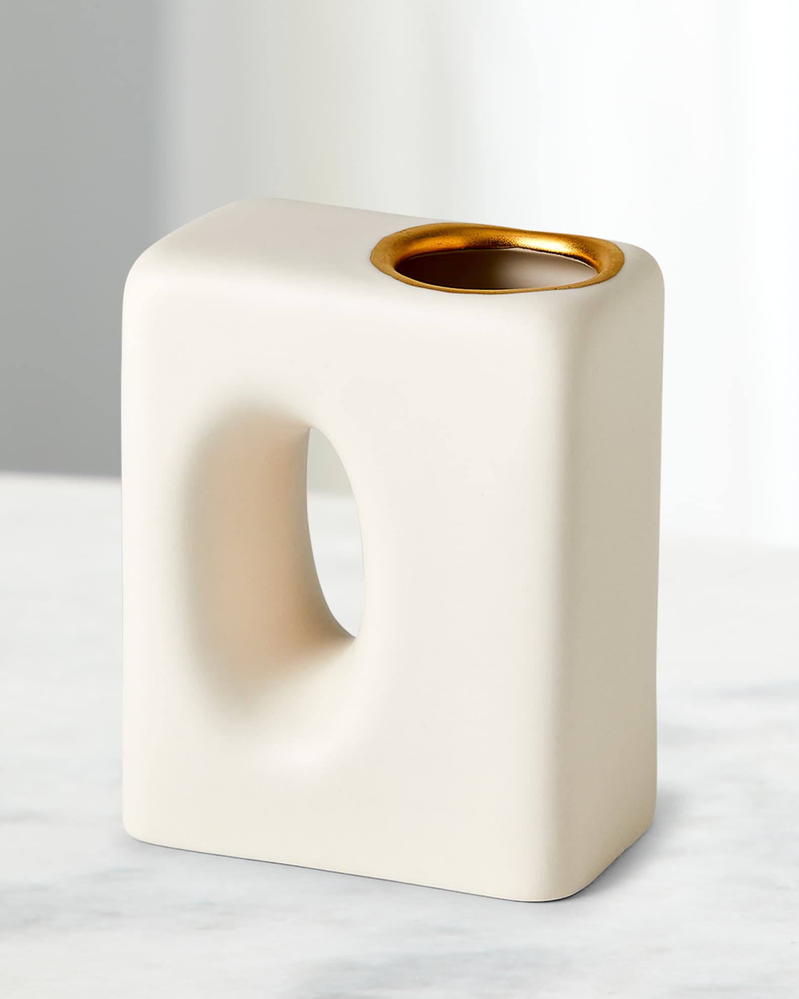 Global Views Oh Yes Matte White/Gold Rim Vase, 5" | Horchow