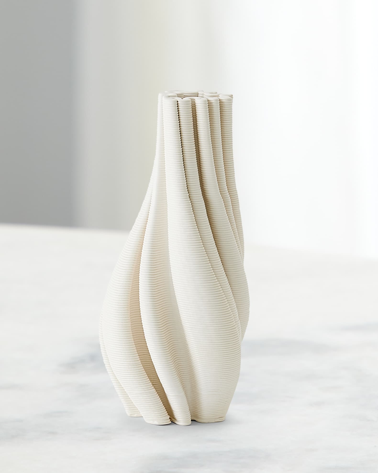 Global Views Twist Printed Matte White Vase, 14" | Horchow