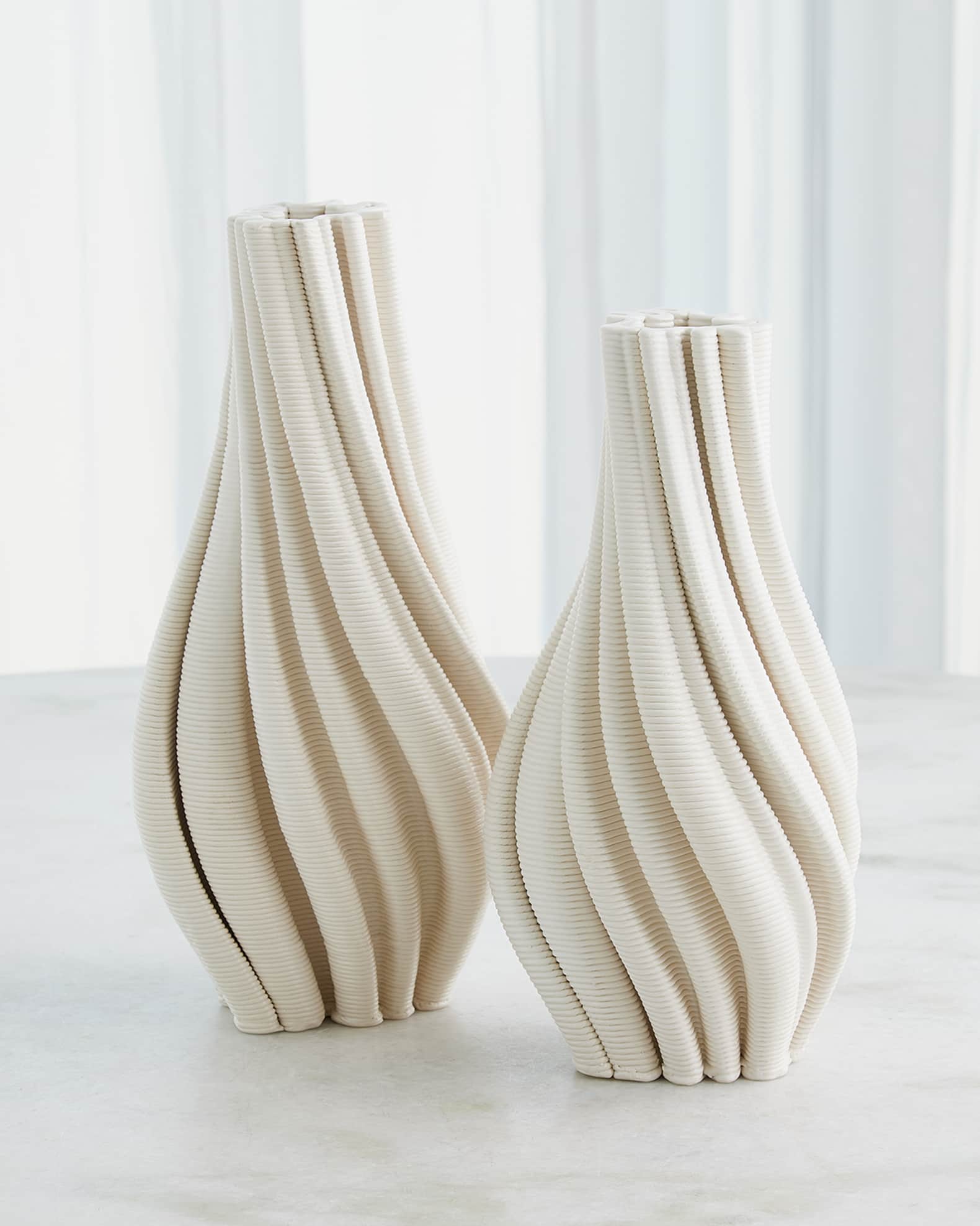 Global Views Twist Printed Matte White Vase, 14" | Horchow