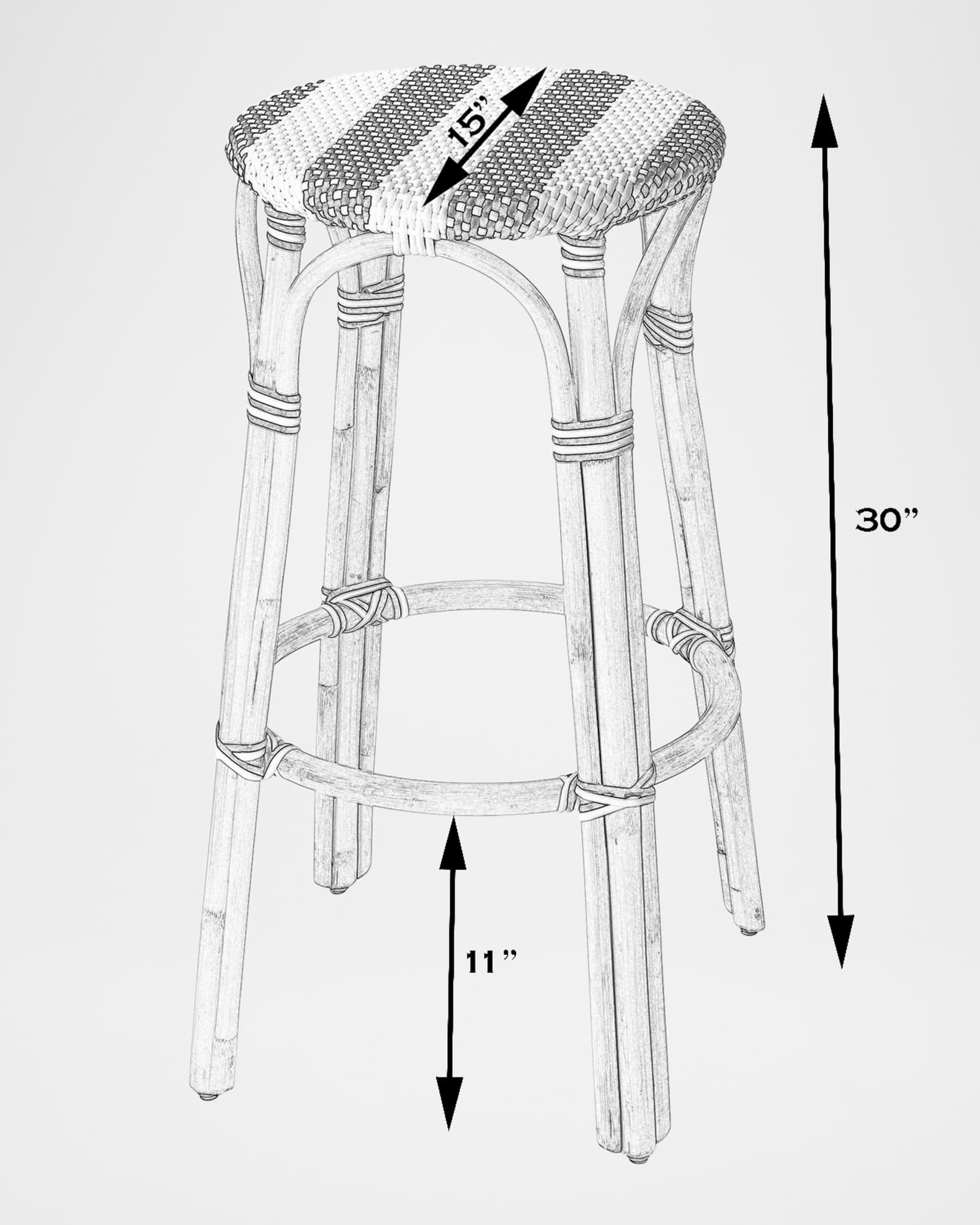Butler Specialty Co Tobias 30" Rattan Bar Stool, White/Navy Stripe ...