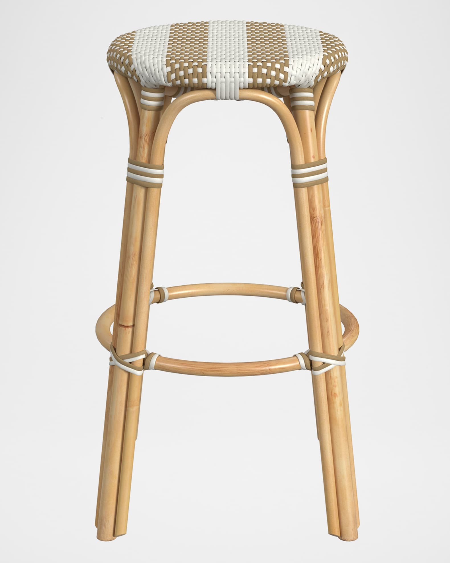 Butler Specialty Co Tobias 30" Rattan Bar Stool, Tan/White Stripe | Horchow