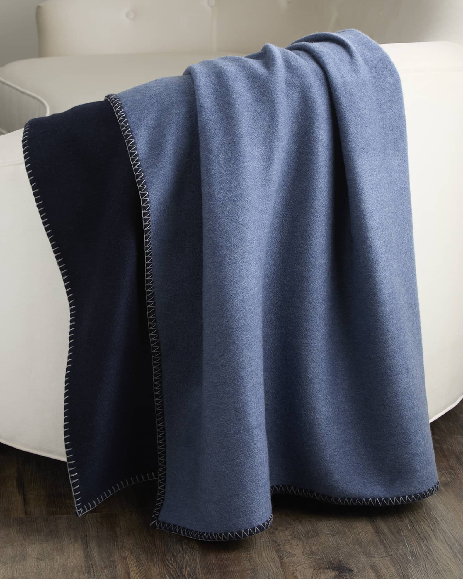 Sofia Cashmere Double-Face Cashmere Throw with Contrast Stitch, 50" x ...