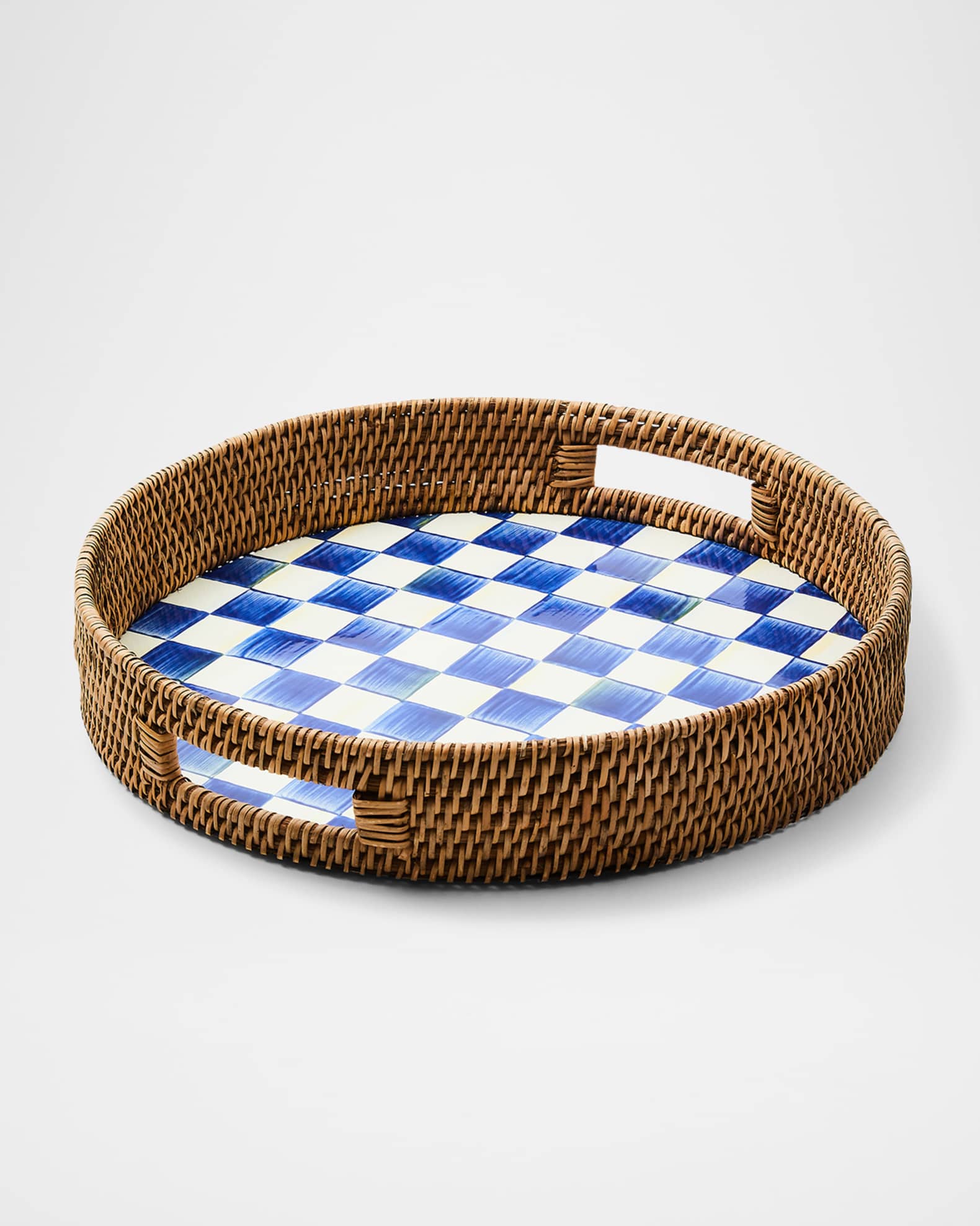 MacKenzie-Childs Royal Check Enamel Rattan Round Serving Tray | Horchow