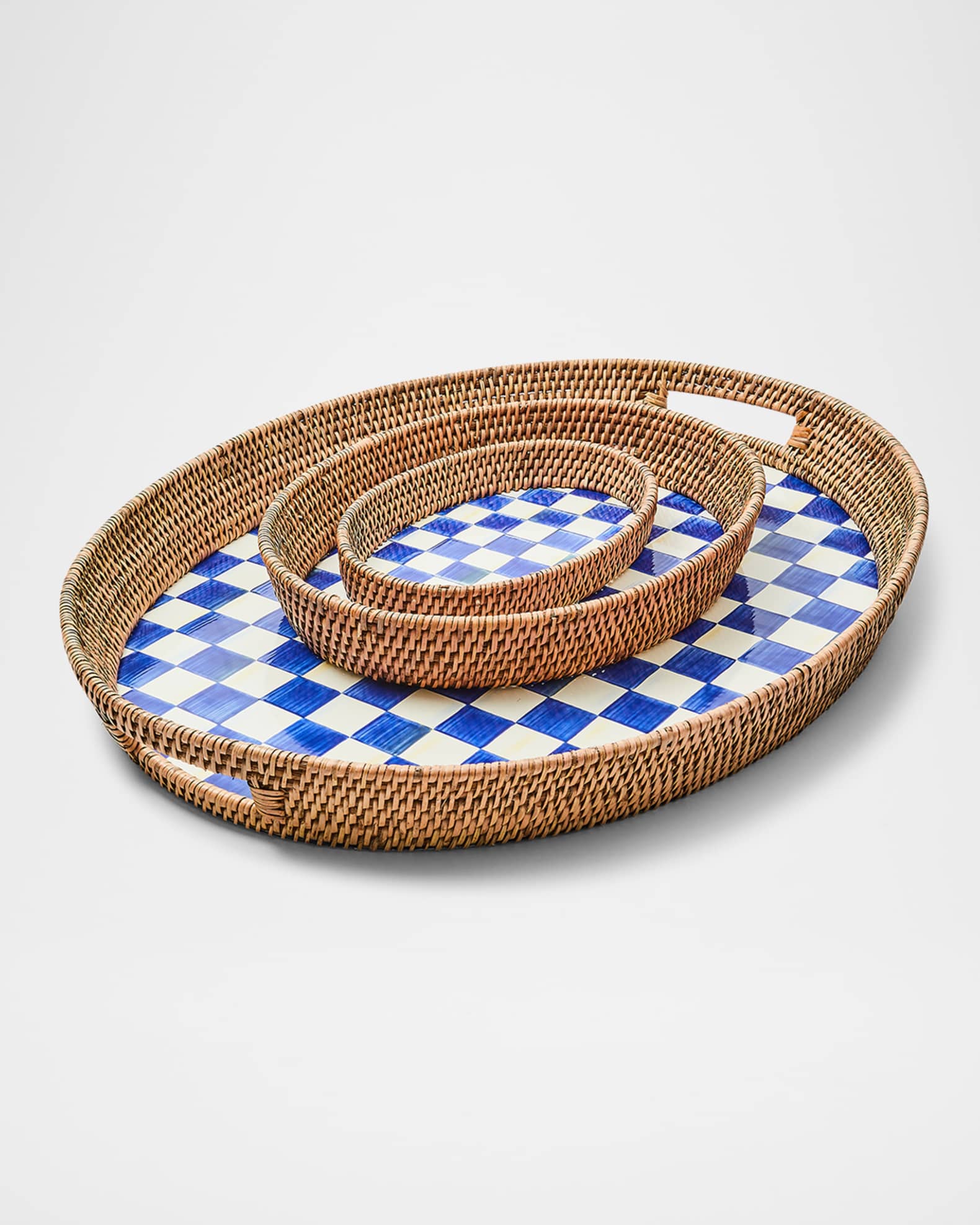 MacKenzie-Childs Royal Check Enamel Rattan Party Tray | Horchow