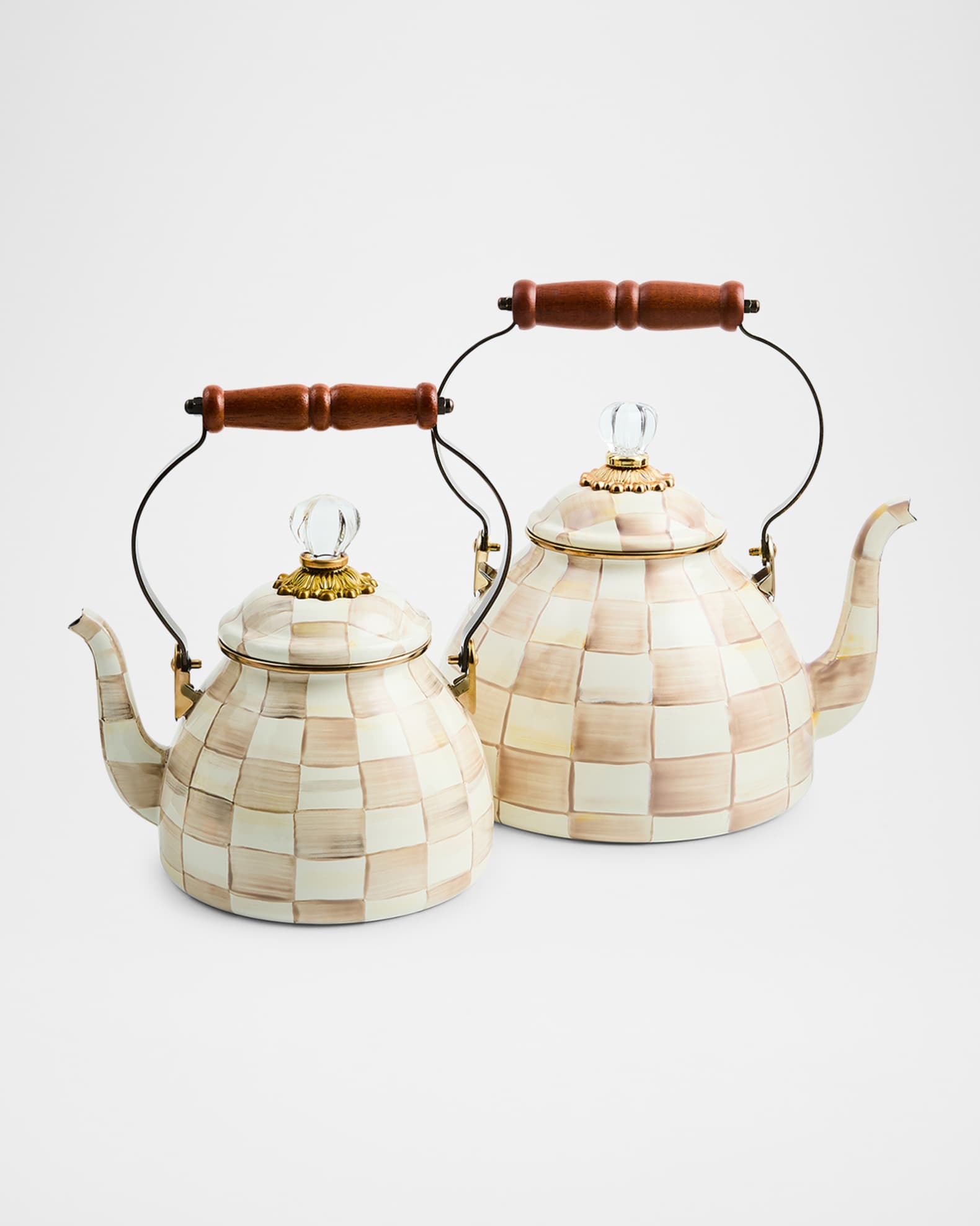 MacKenzie-Childs Mocha Check Tea Kettle, 3 Quarts | Horchow
