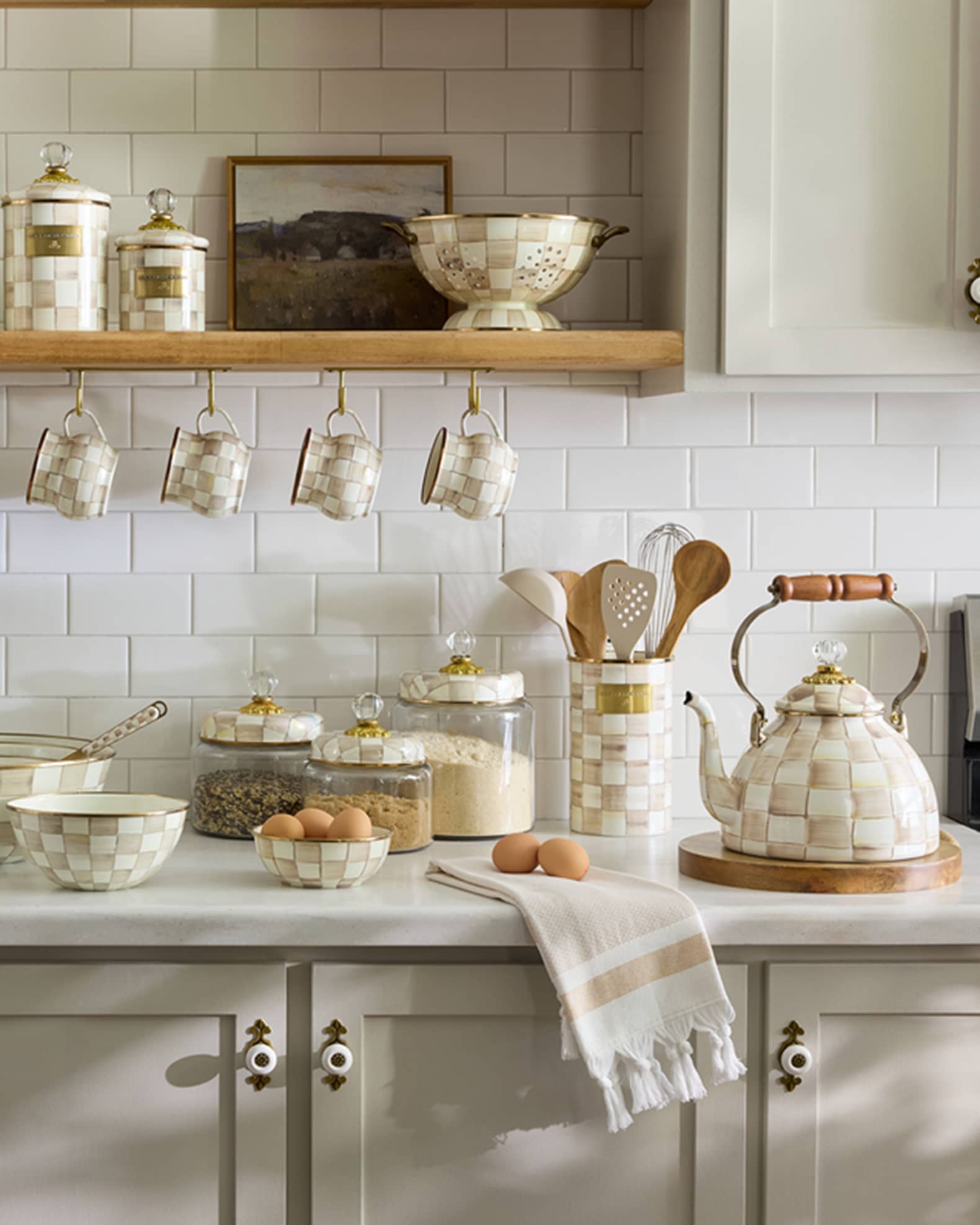 MacKenzie-Childs Mocha Check Tea Kettle, 3 Quarts | Horchow