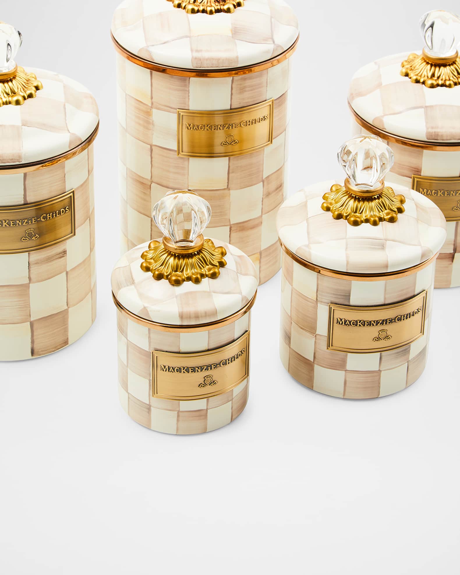 MacKenzie-Childs Mocha Check Small Canister | Horchow