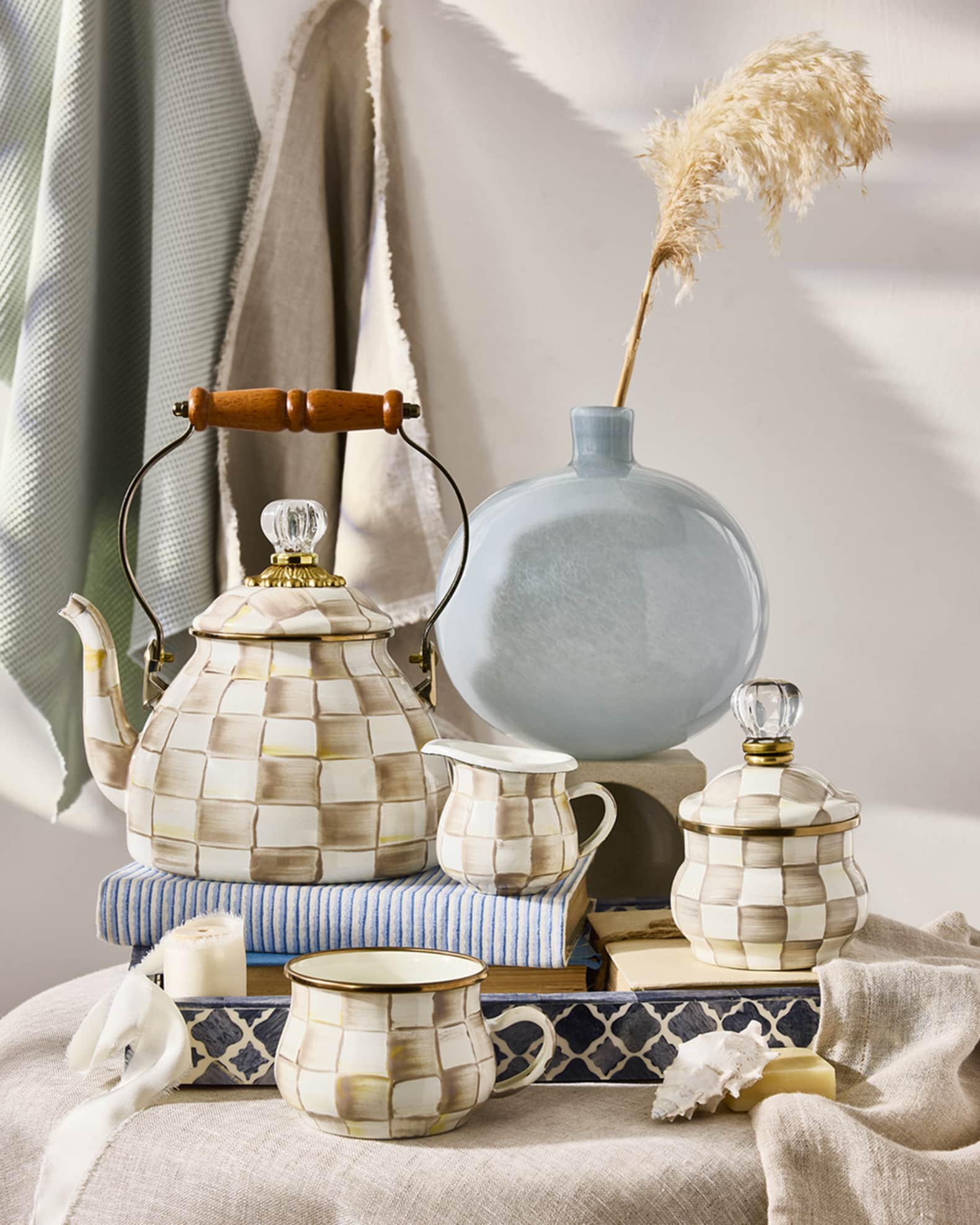 MacKenzie-Childs Mocha Check Tea Kettle, 2 Quarts | Horchow