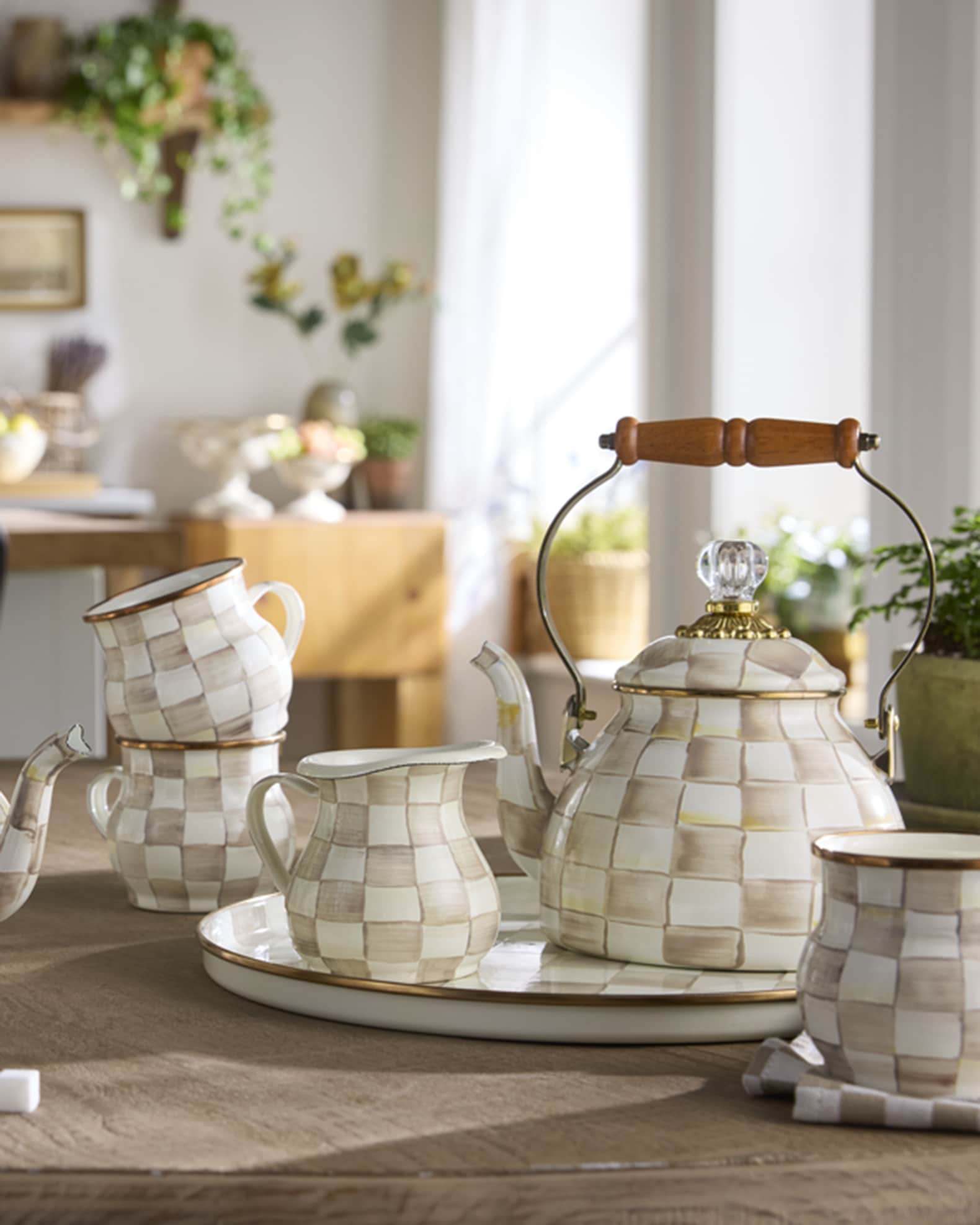 MacKenzie-Childs Mocha Check Tea Kettle, 2 Quarts | Horchow