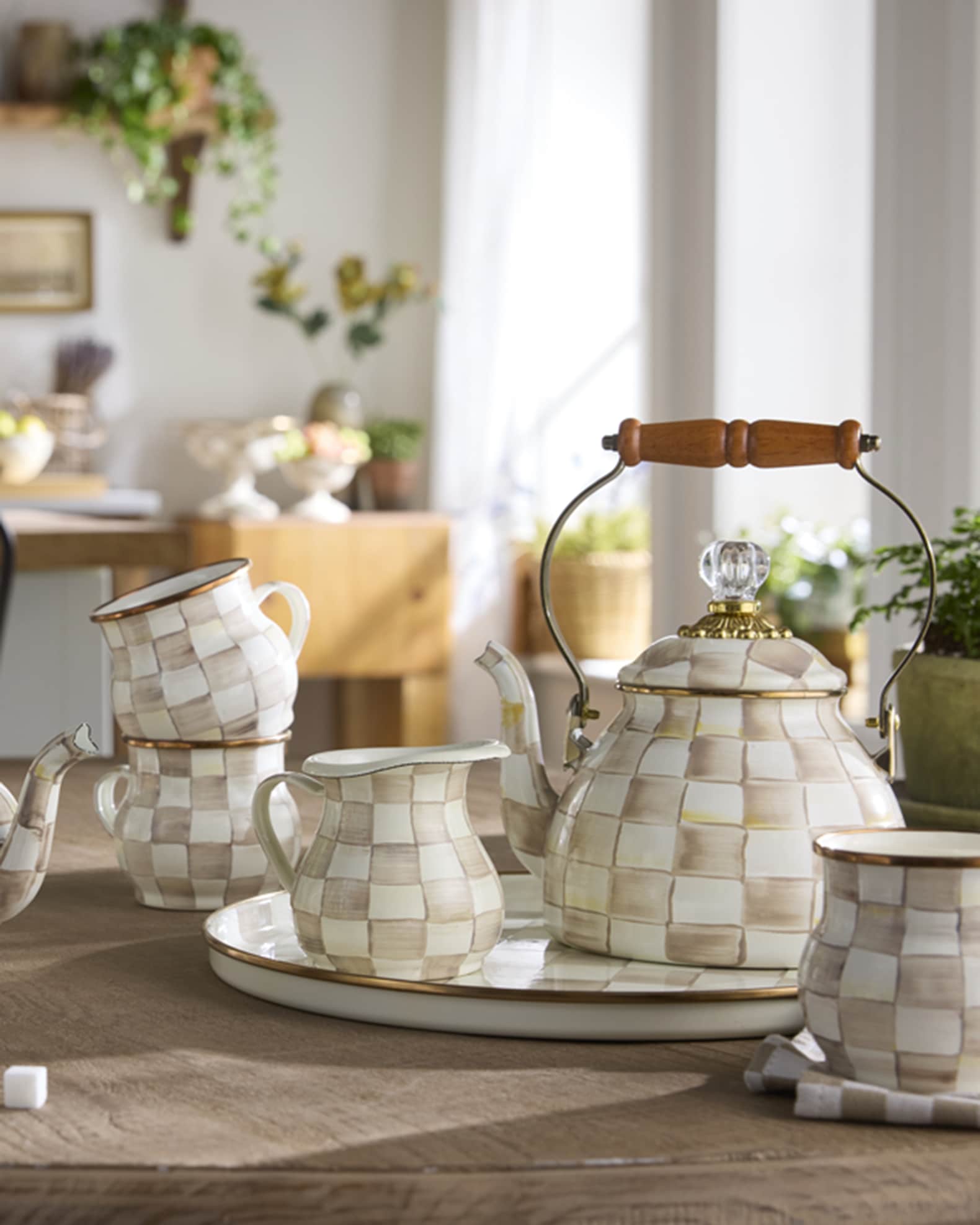 MacKenzie-Childs Mocha Check Round Tray | Horchow