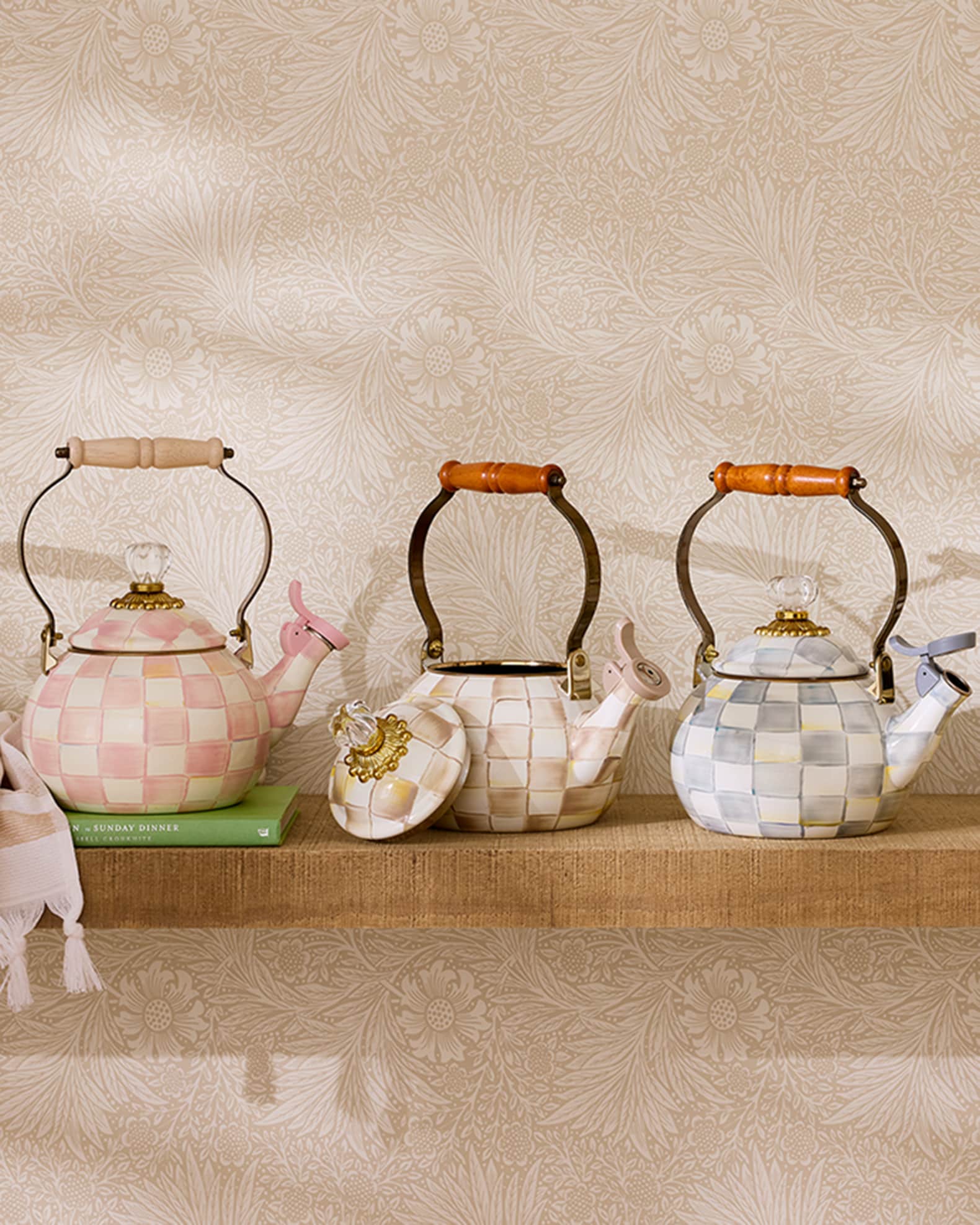 MacKenzie-Childs Mocha Check Whistling Tea Kettle | Horchow