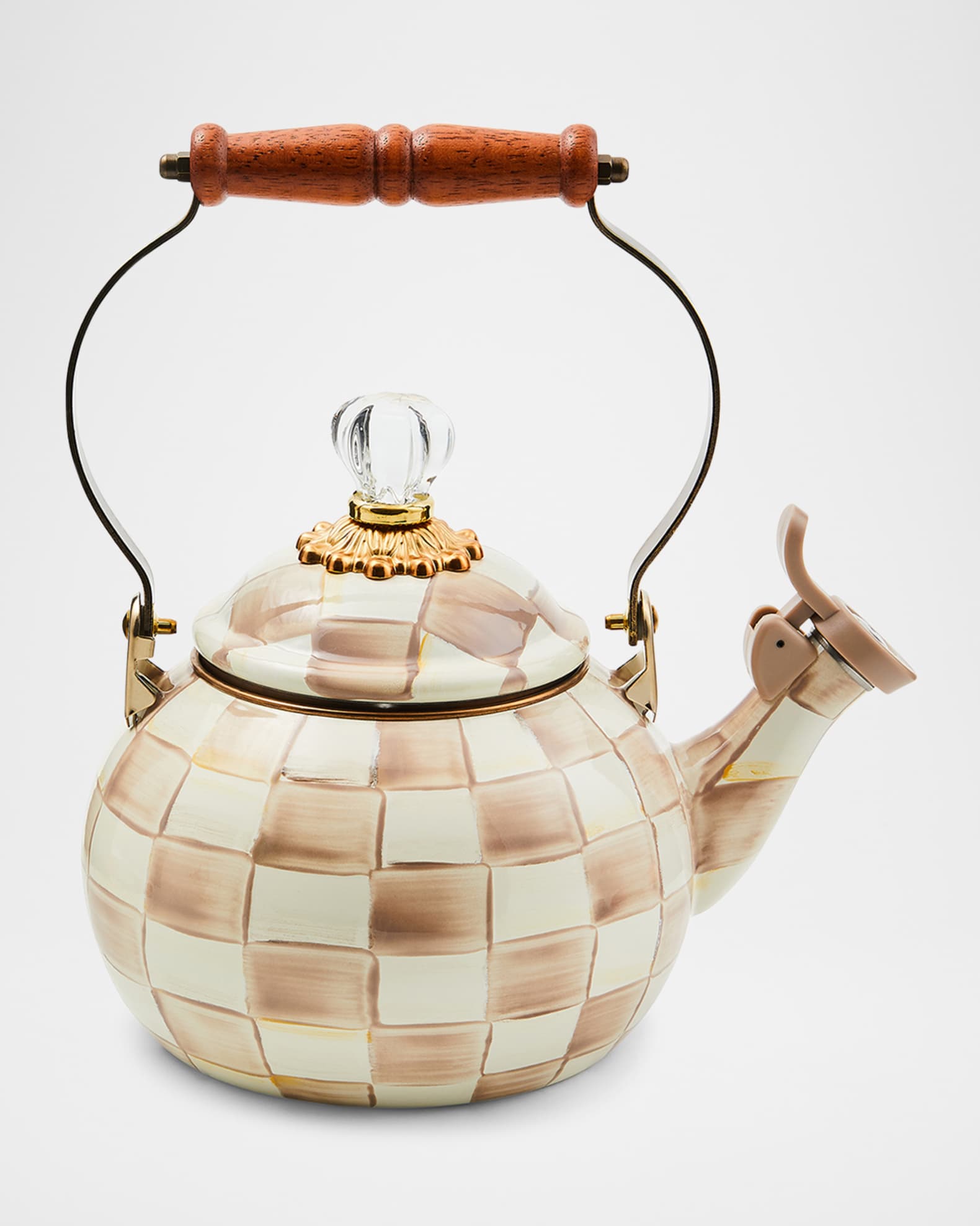 MacKenzie-Childs Mocha Check Whistling Tea Kettle | Horchow