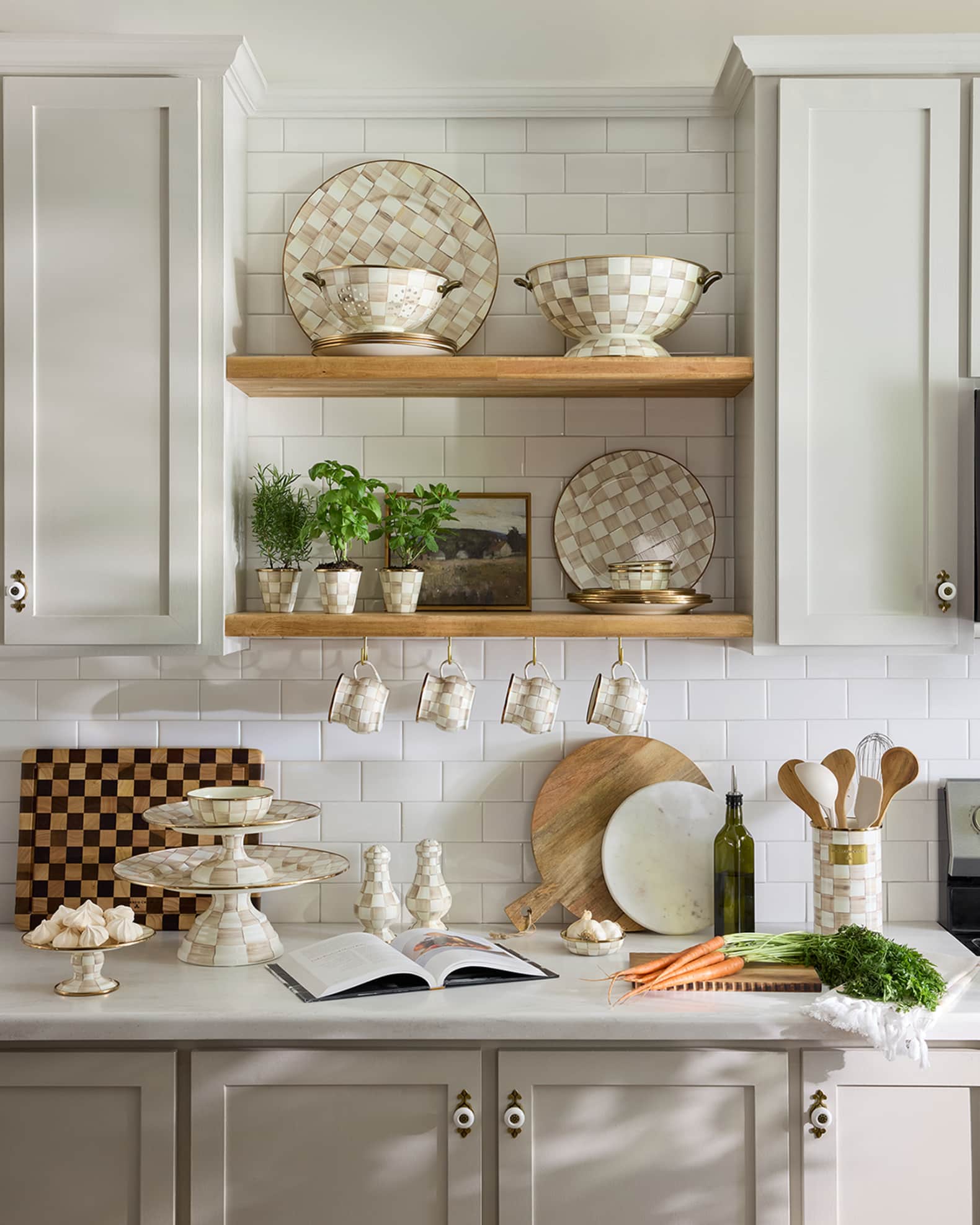 MacKenzie-Childs Mocha Check Large Pedestal Platter | Horchow