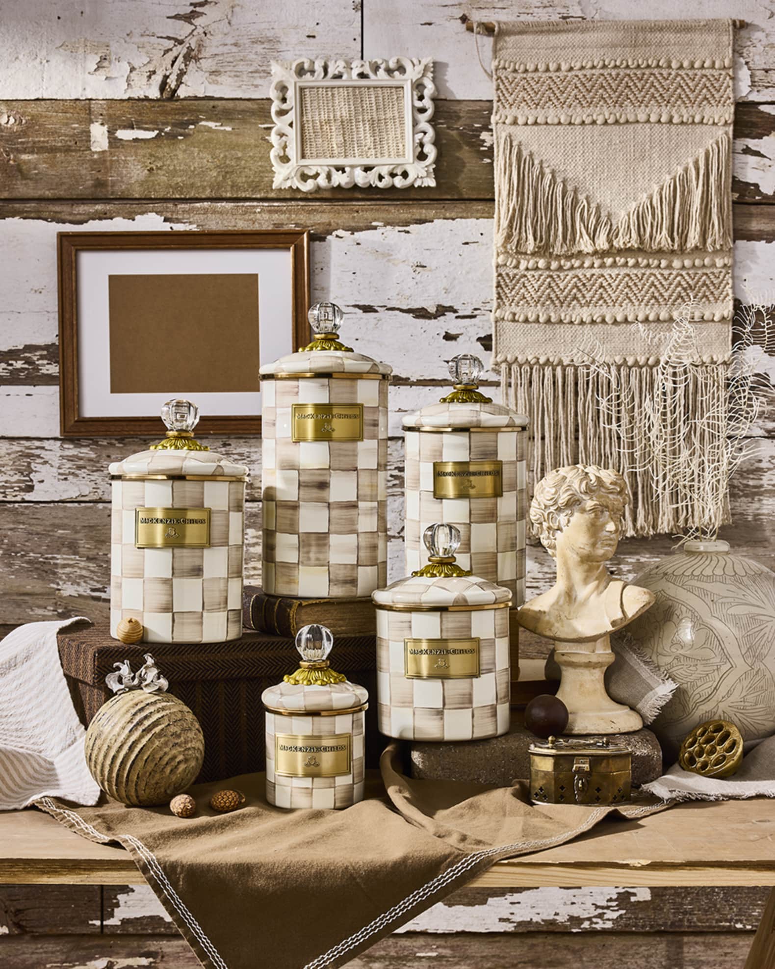 MacKenzie-Childs Mocha Check Medium Canister | Horchow