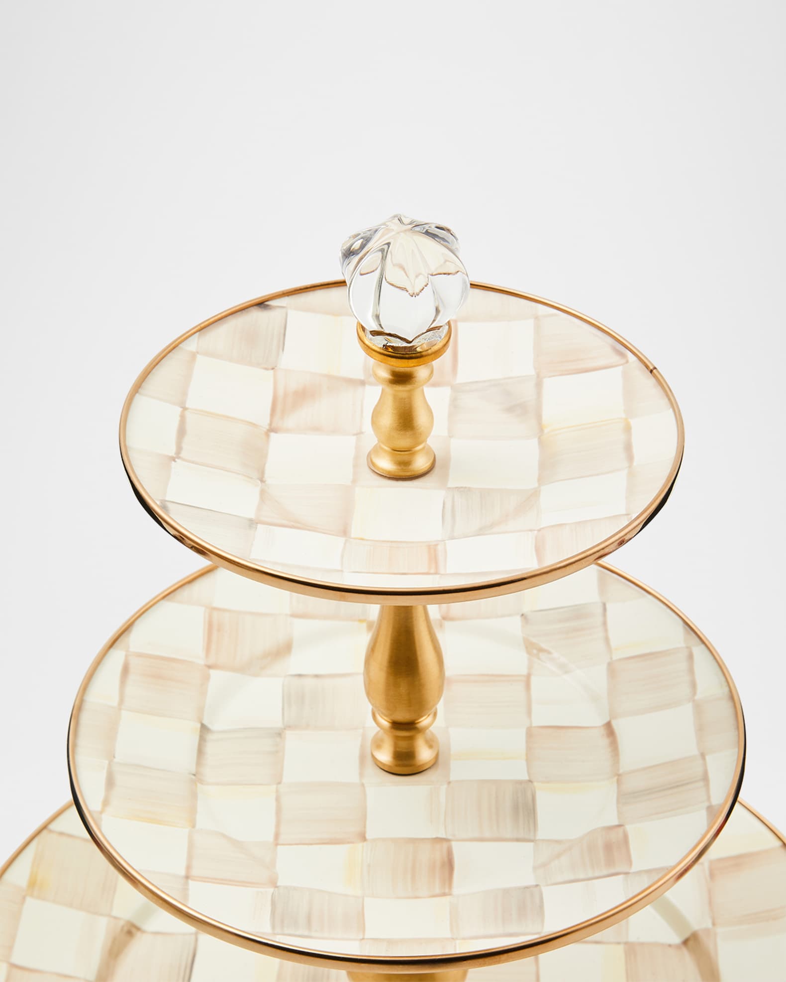 MacKenzie-Childs Mocha Check Three-Tier Sweet Stand | Horchow