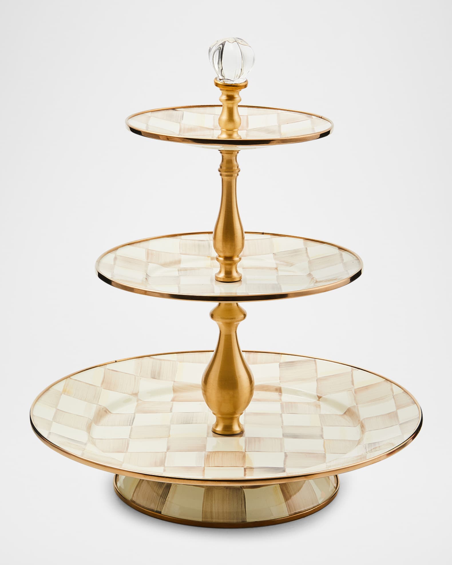 MacKenzie-Childs Mocha Check Three-Tier Sweet Stand | Horchow