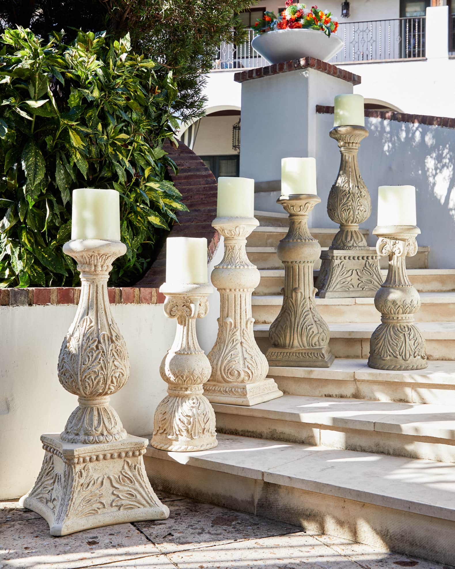 Neiman Marcus 24" Outdoor Cast Stone Floor Candlestick | Horchow