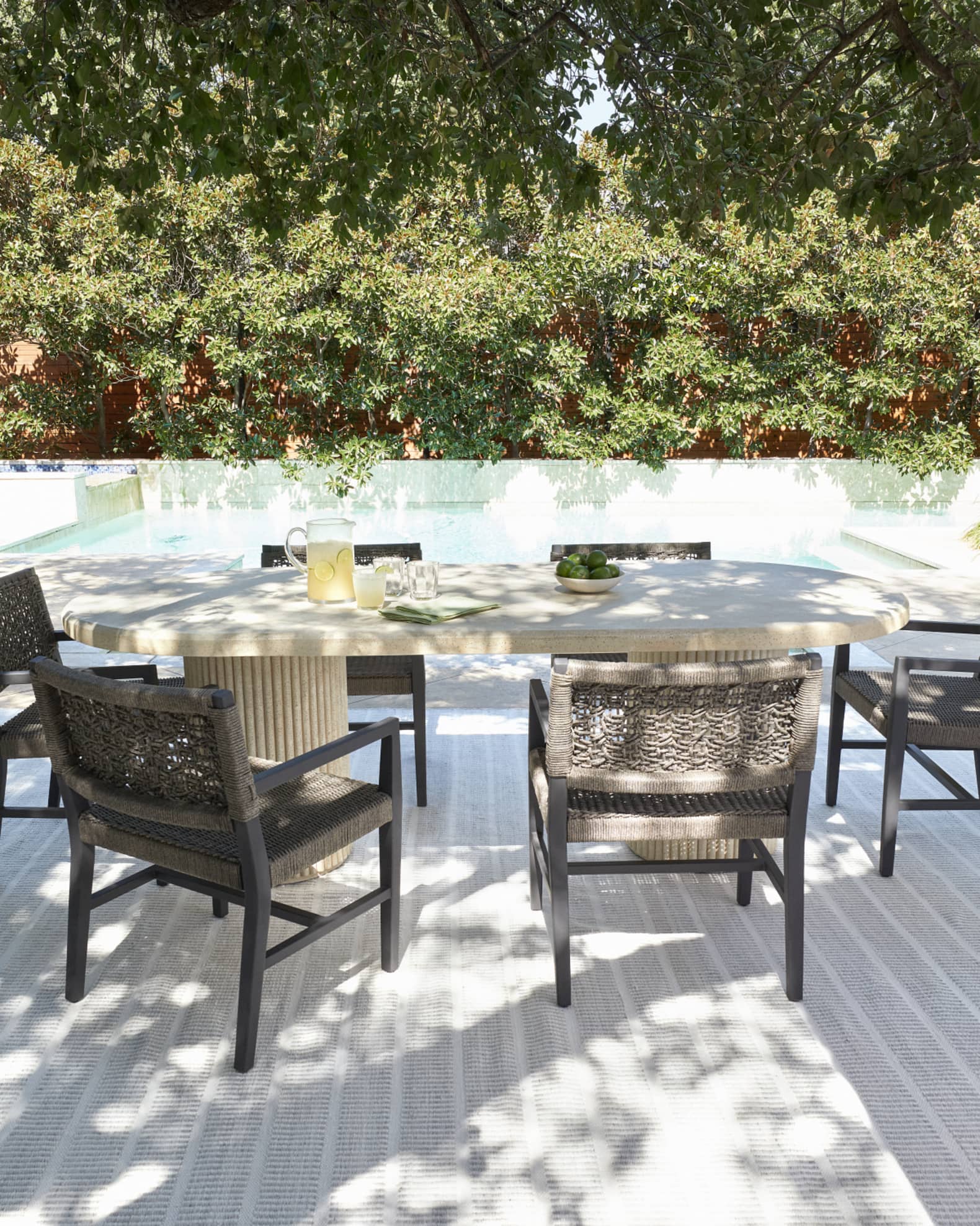 Neiman Marcus Reeded Double Pedestal Outdoor Dining Table | Horchow