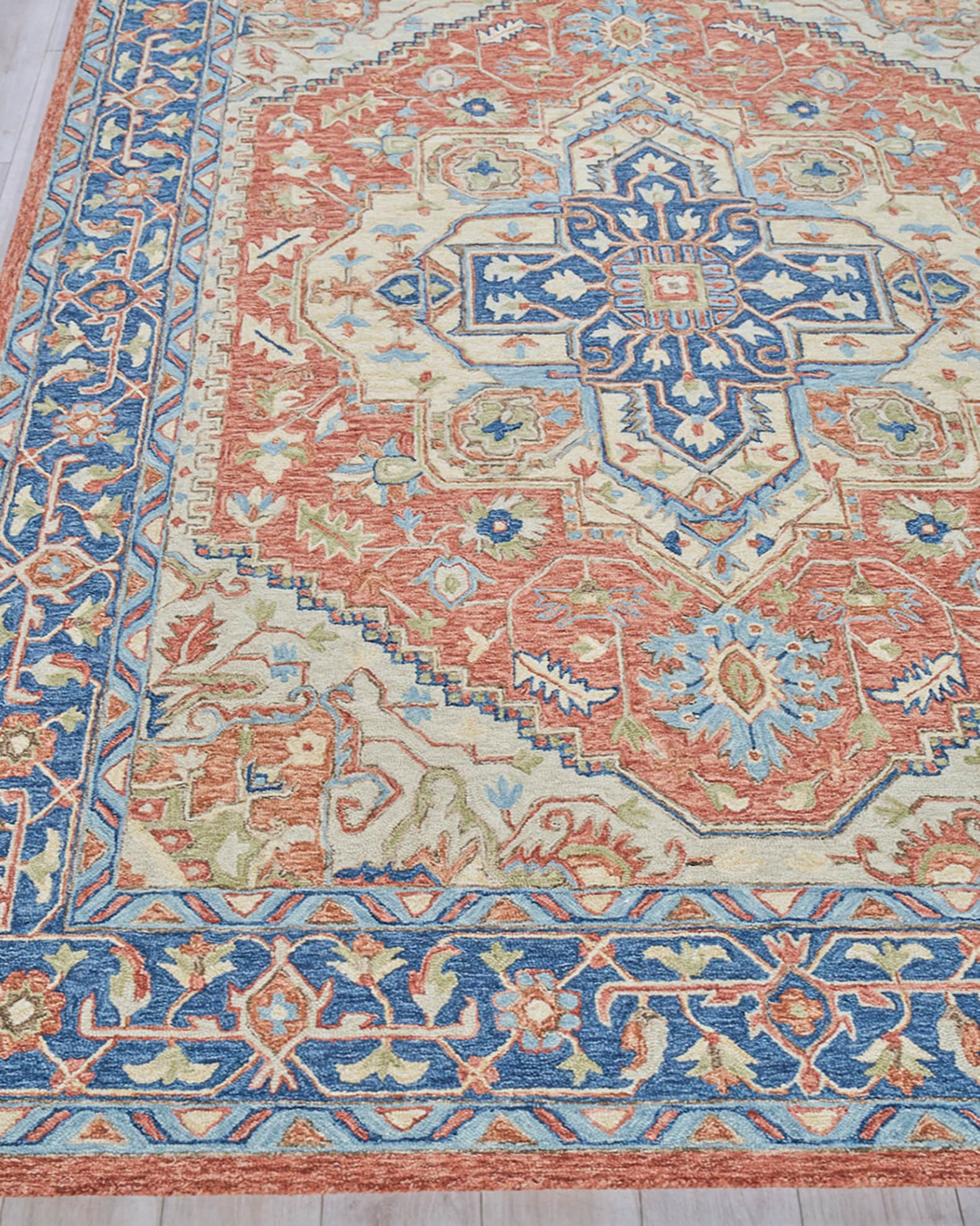 Exquisite Rugs Richmond Serapi Hand-Tufted Red/Blue Rug, 5' x 8' | Horchow